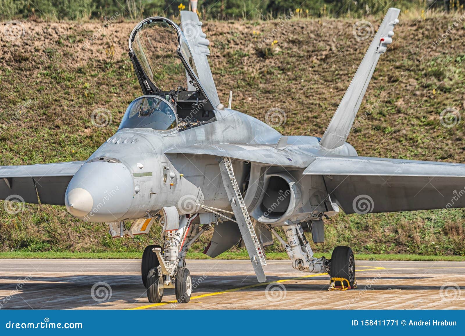 Armed Fighter Jet from Parked on the Grass with Opened Cabin Stock ...