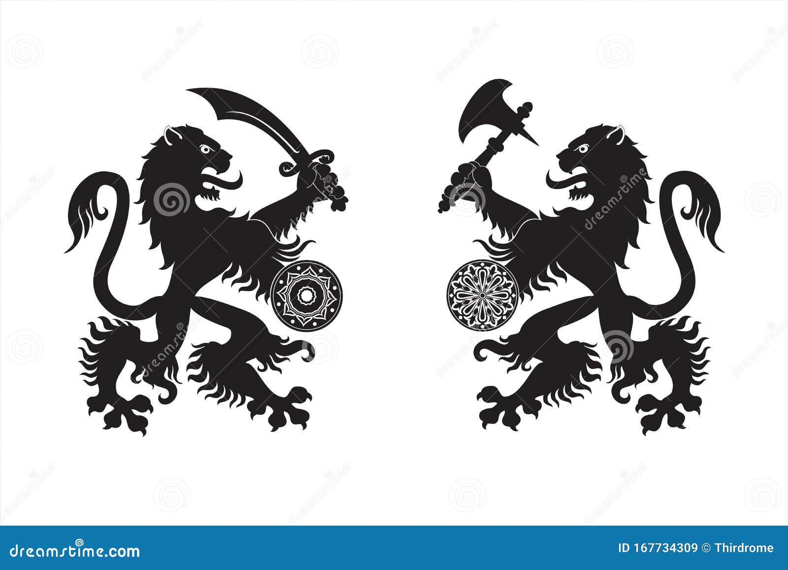 Heraldic Lions & Shields Silhouettes Vector Illustration ...