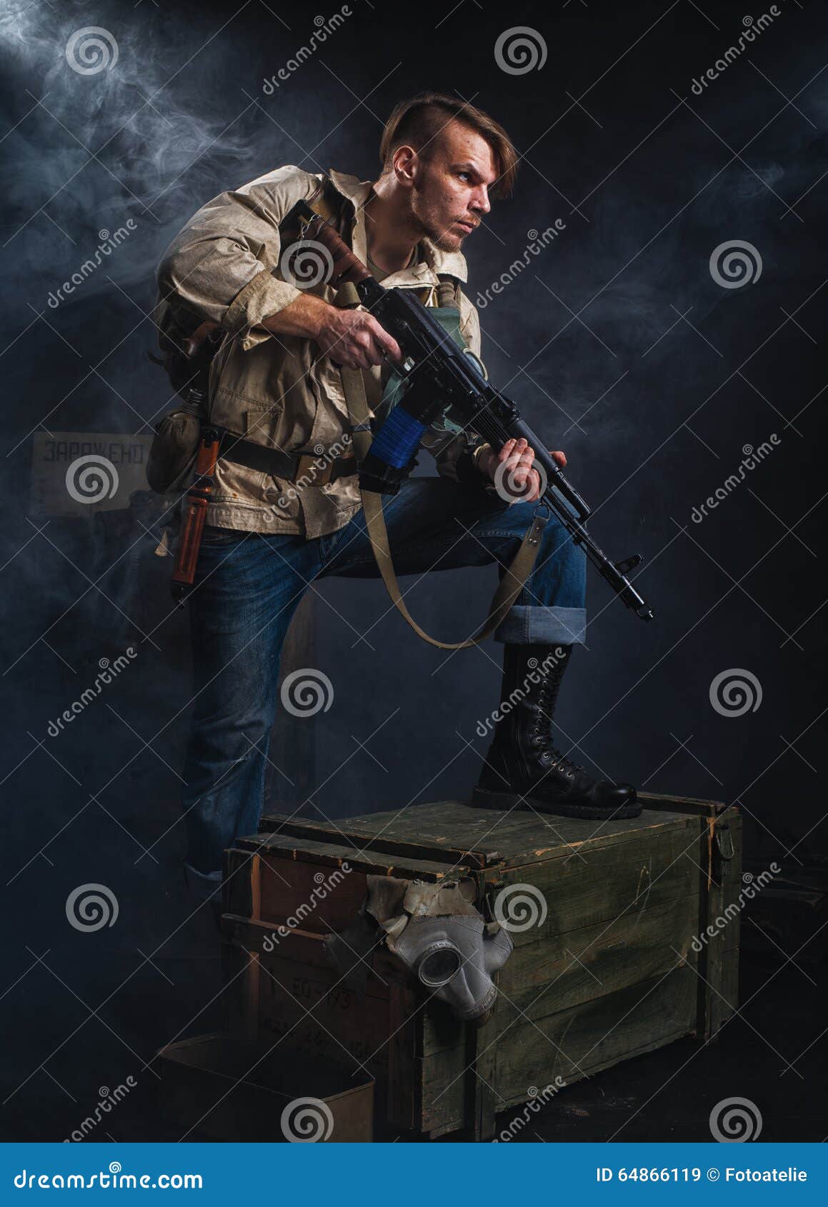 Armed Man with a Gun. Stalker. Stock Image - Image of futuristic ...