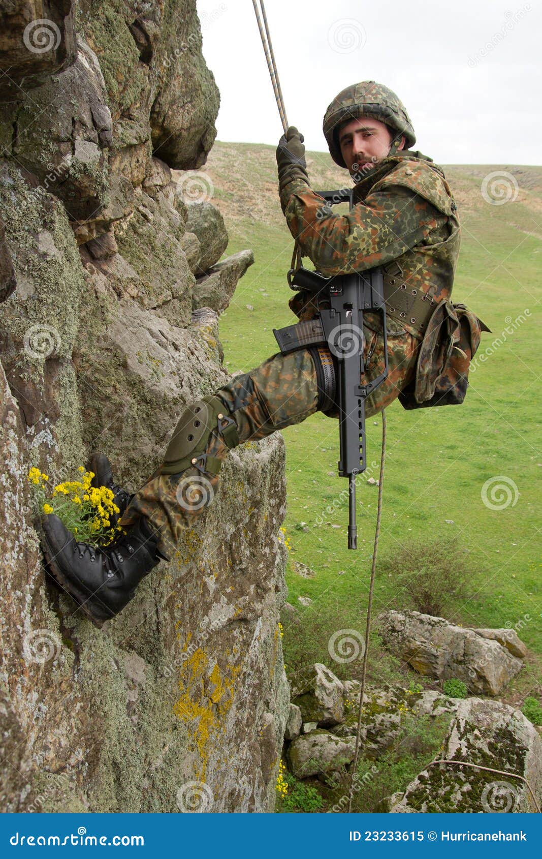 Armed Military Alpinist Hanging on Rope Stock Image - Image of ...