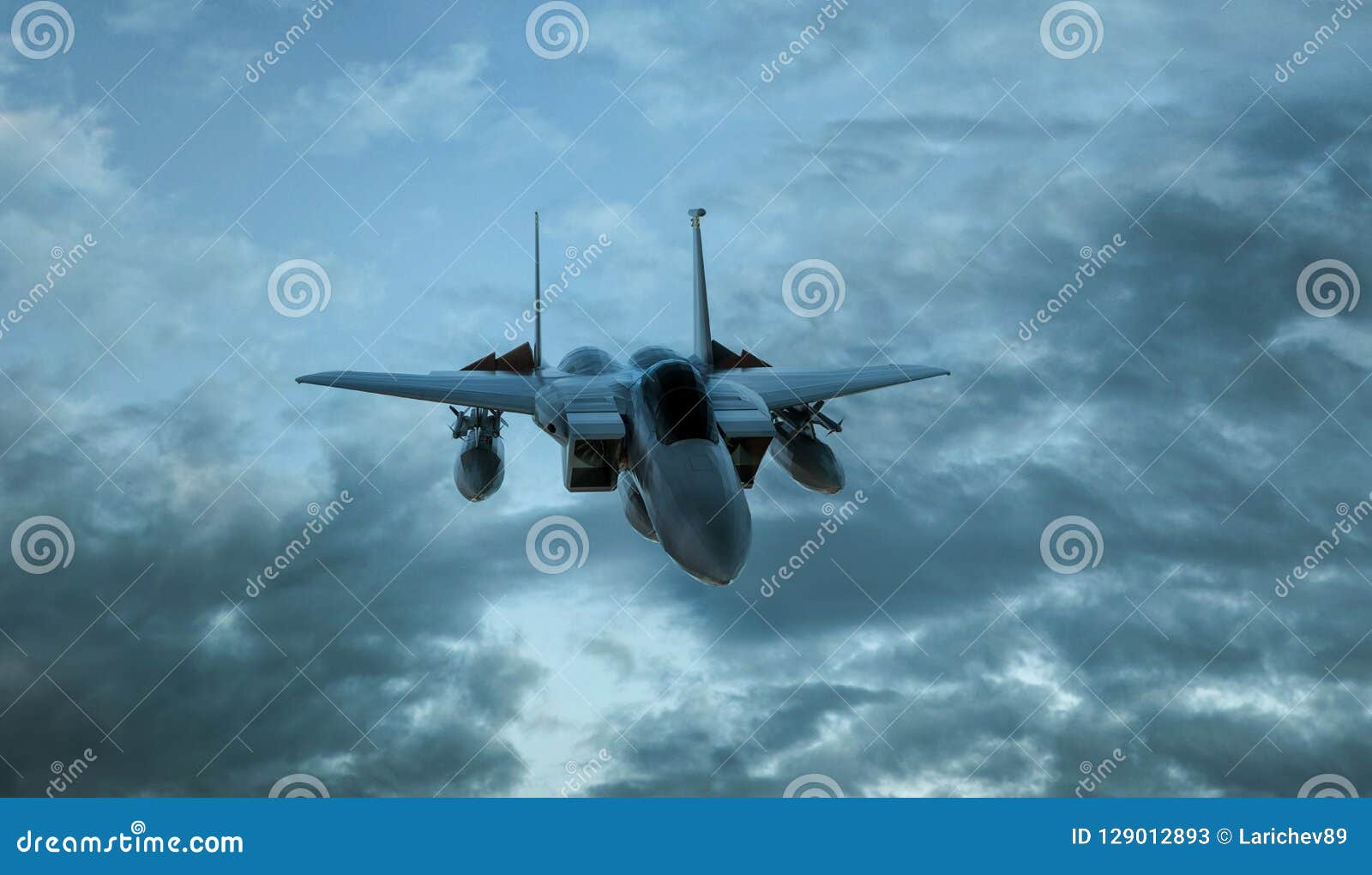 Armed Military Fighter Jet in Flight on the Cloudly Sky Background - 3d ...