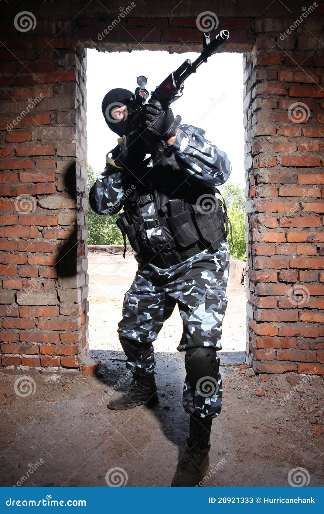 Armed Soldier in Black Mask Targeting with a Gun Stock Image - Image of ...