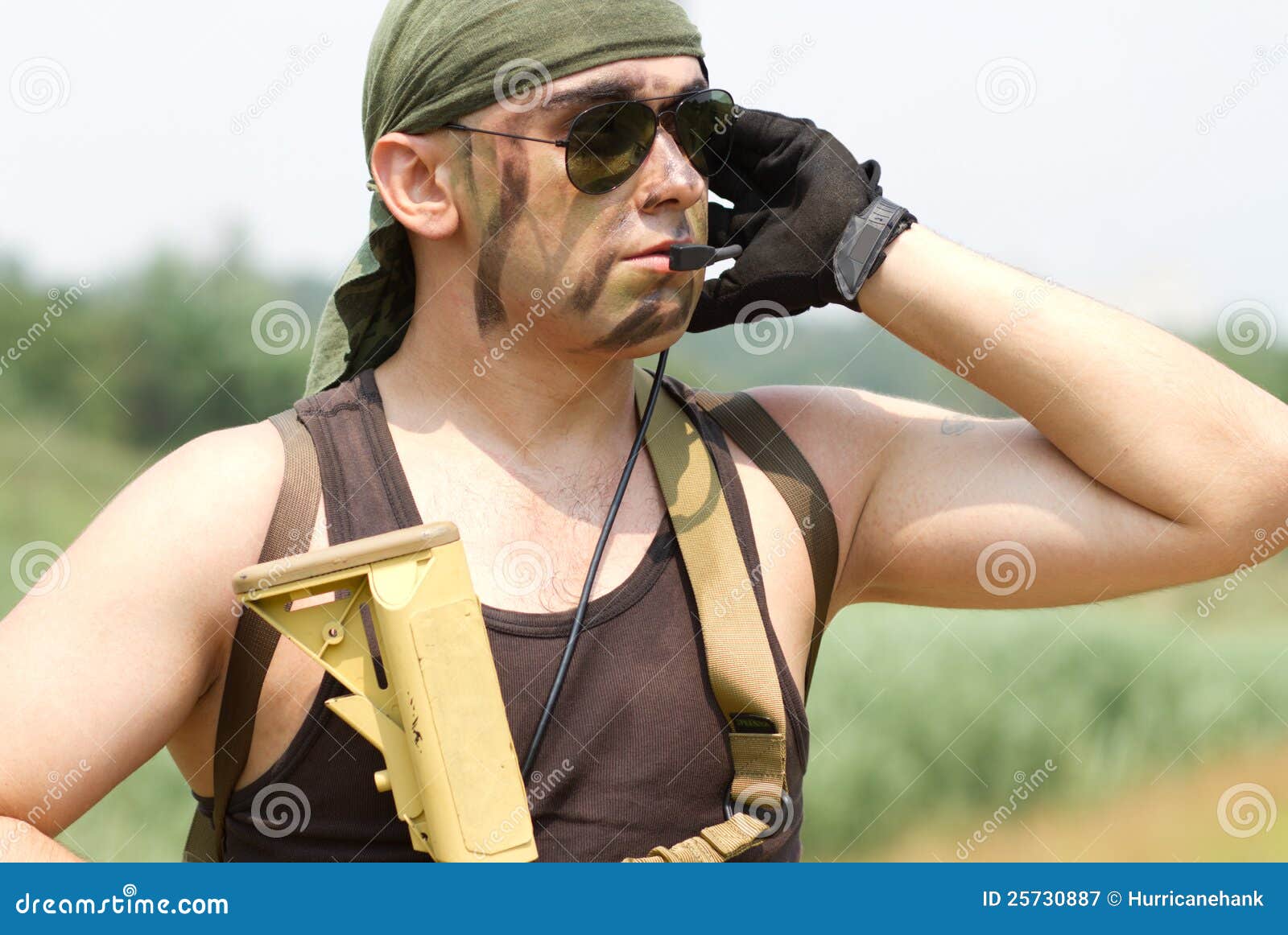 Armed Soldier in a Headset Talking Stock Image - Image of away, rifle ...