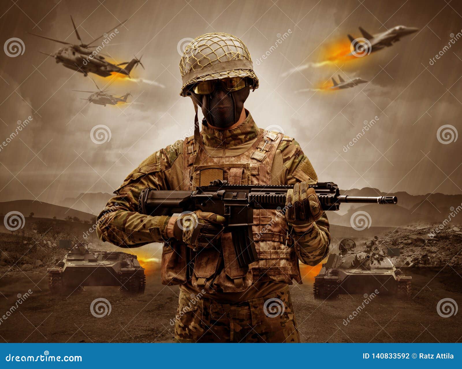 Armed Soldier Standing in the Middle of a War Stock Photo - Image of ...