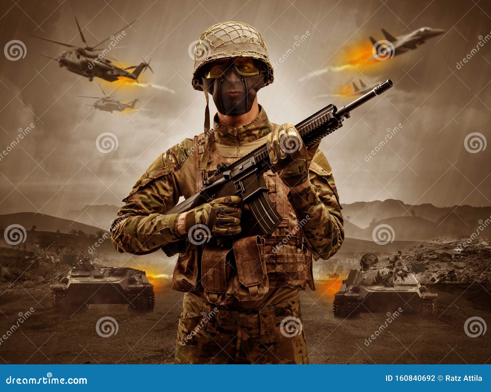 Armed Soldier Standing in the Middle of a War Stock Photo - Image of ...