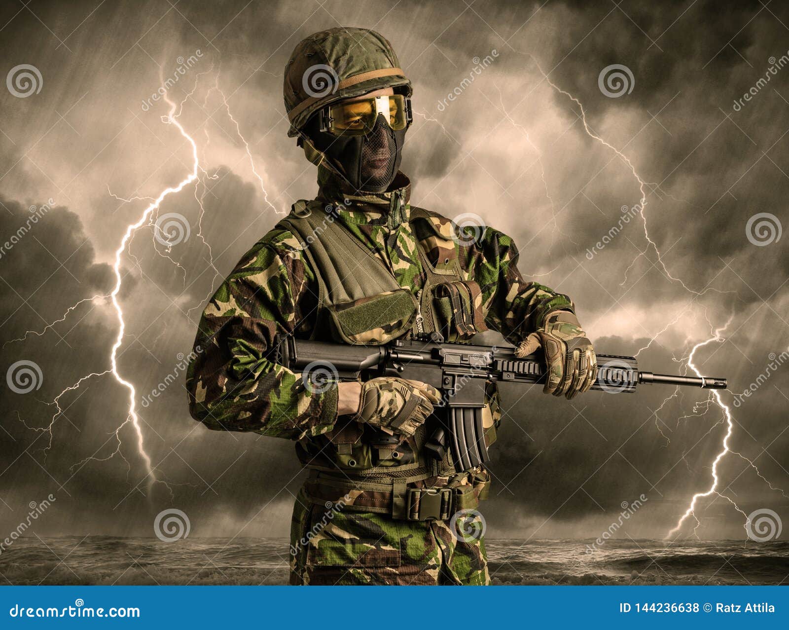 Armed Soldier With Rifle. Guard, Army, Military, War. Stock Photography ...