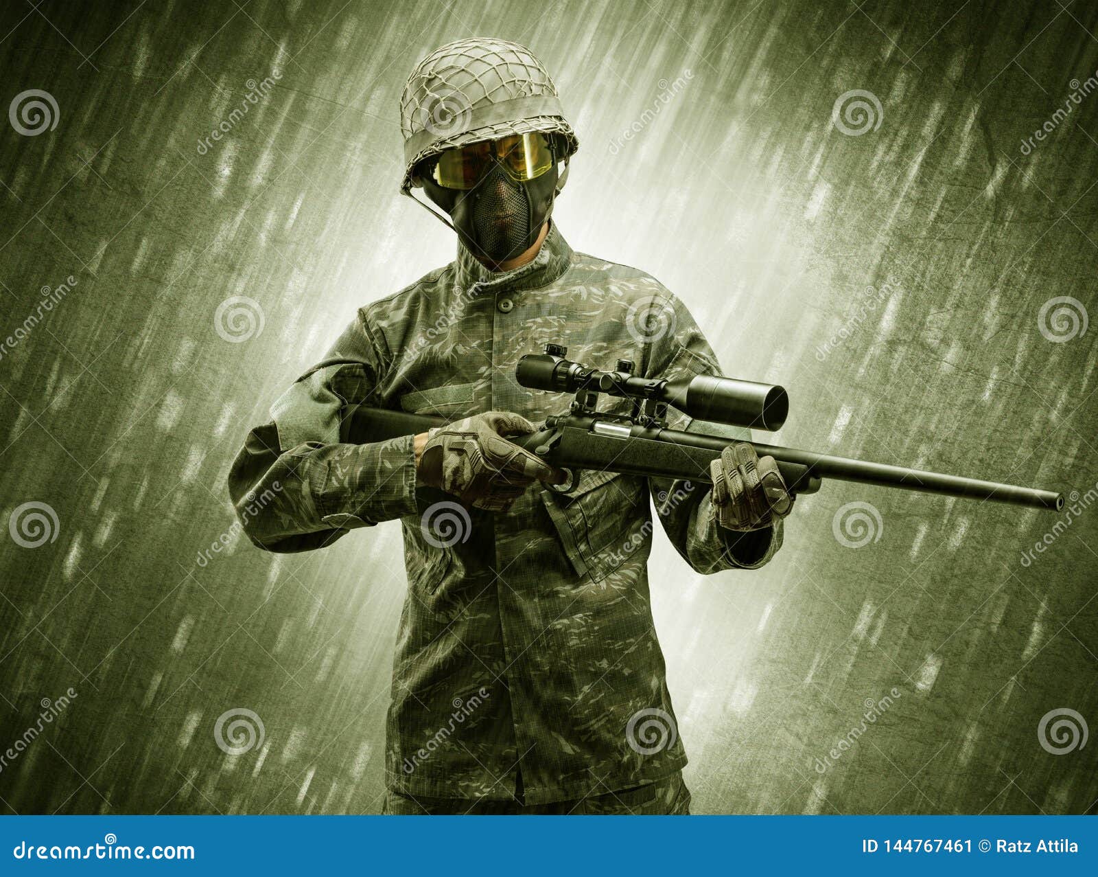 Soldier Standing in Rainy Weather Stock Image - Image of officer, round ...