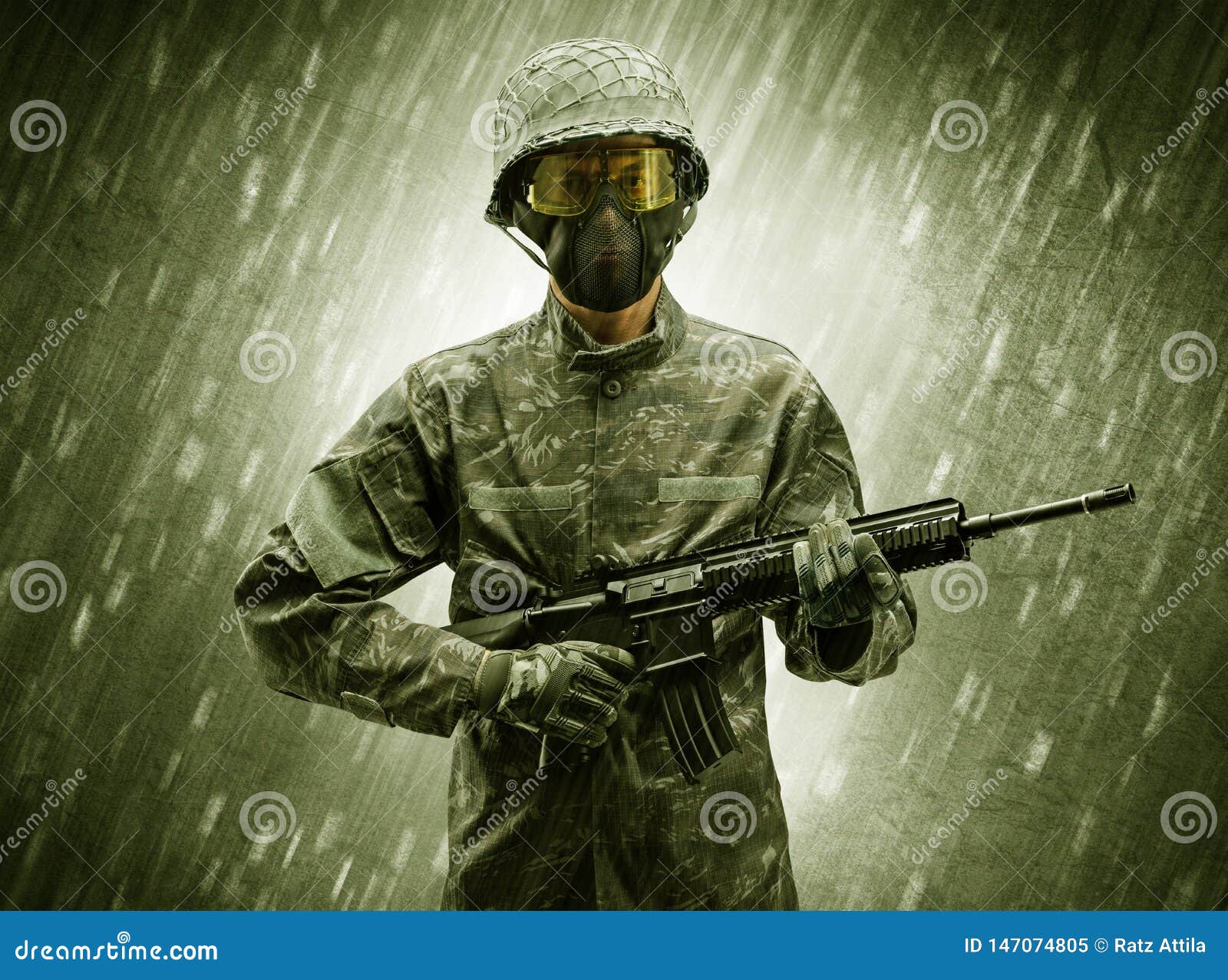 Soldier Standing in Rainy Weather Stock Image - Image of army, military ...