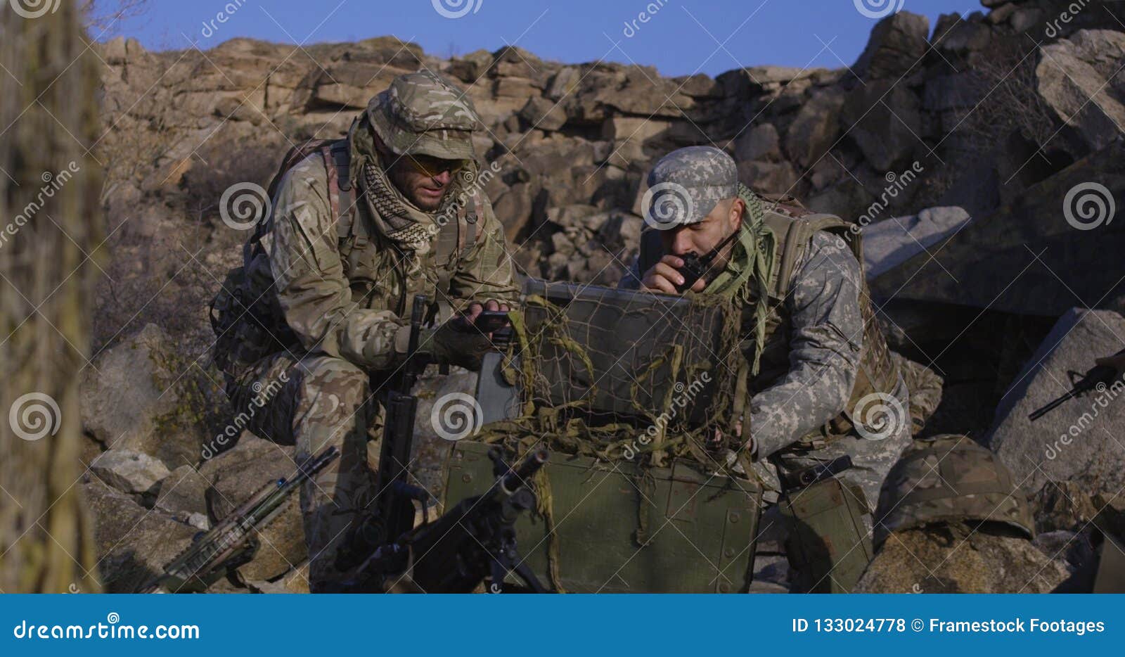Armed Soldiers Looking at a Computer Stock Photo - Image of caucasian ...