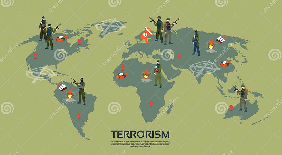 Armed Terrorist Group Over World Map Terrorism Concept Stock Vector ...