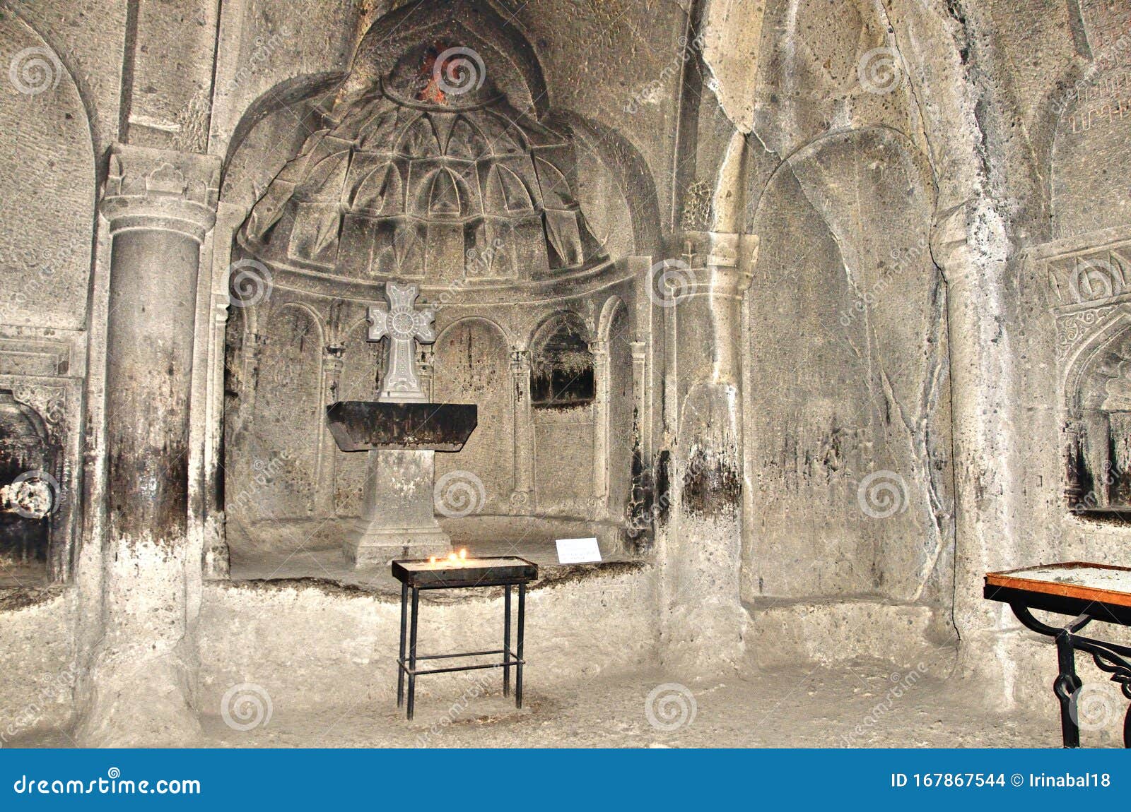Armenia, Ancient Geghard Monastery Carved in the Rock Inside Stock ...