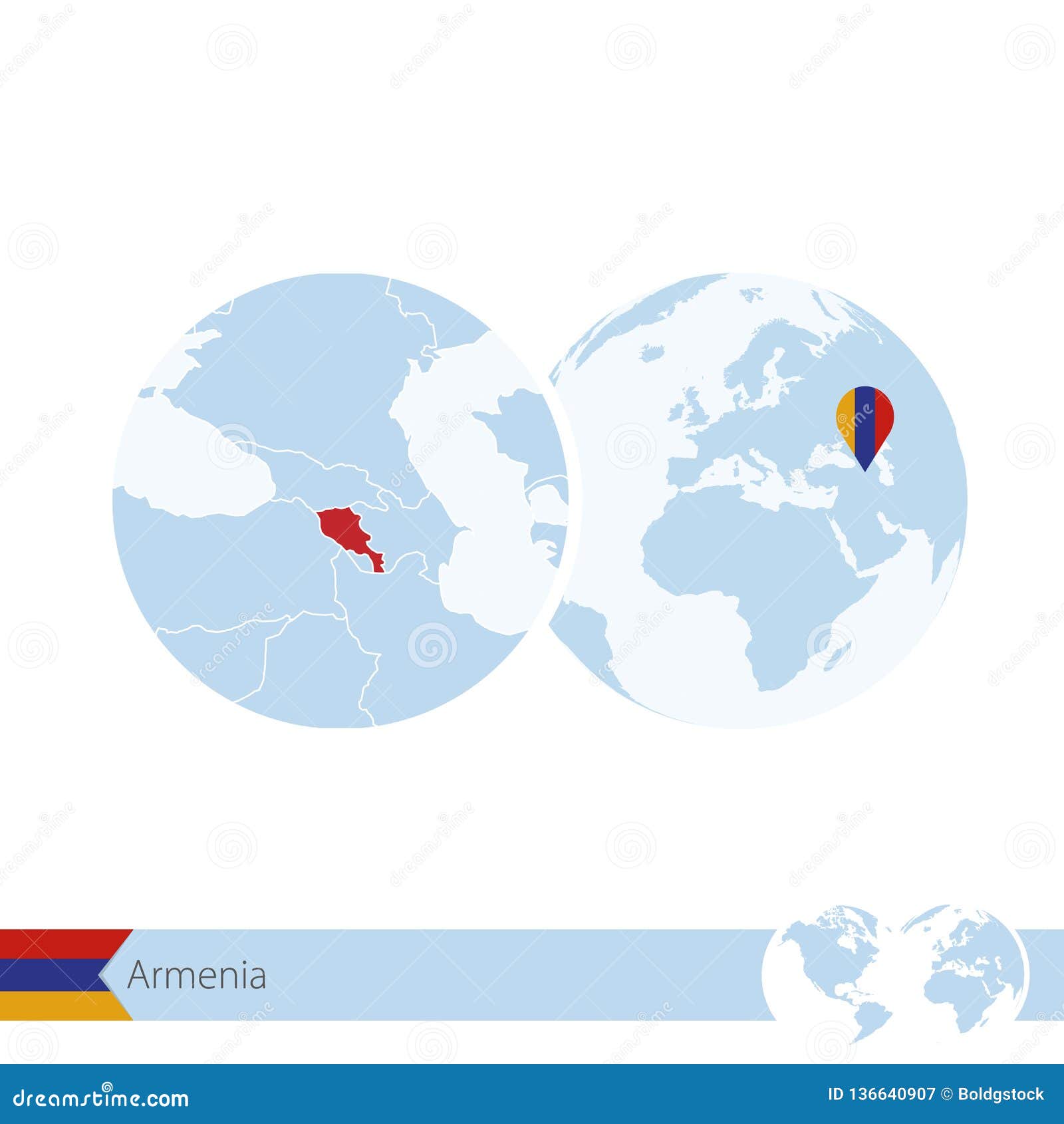 Armenia on World Globe with Flag and Regional Map of Armenia Stock ...
