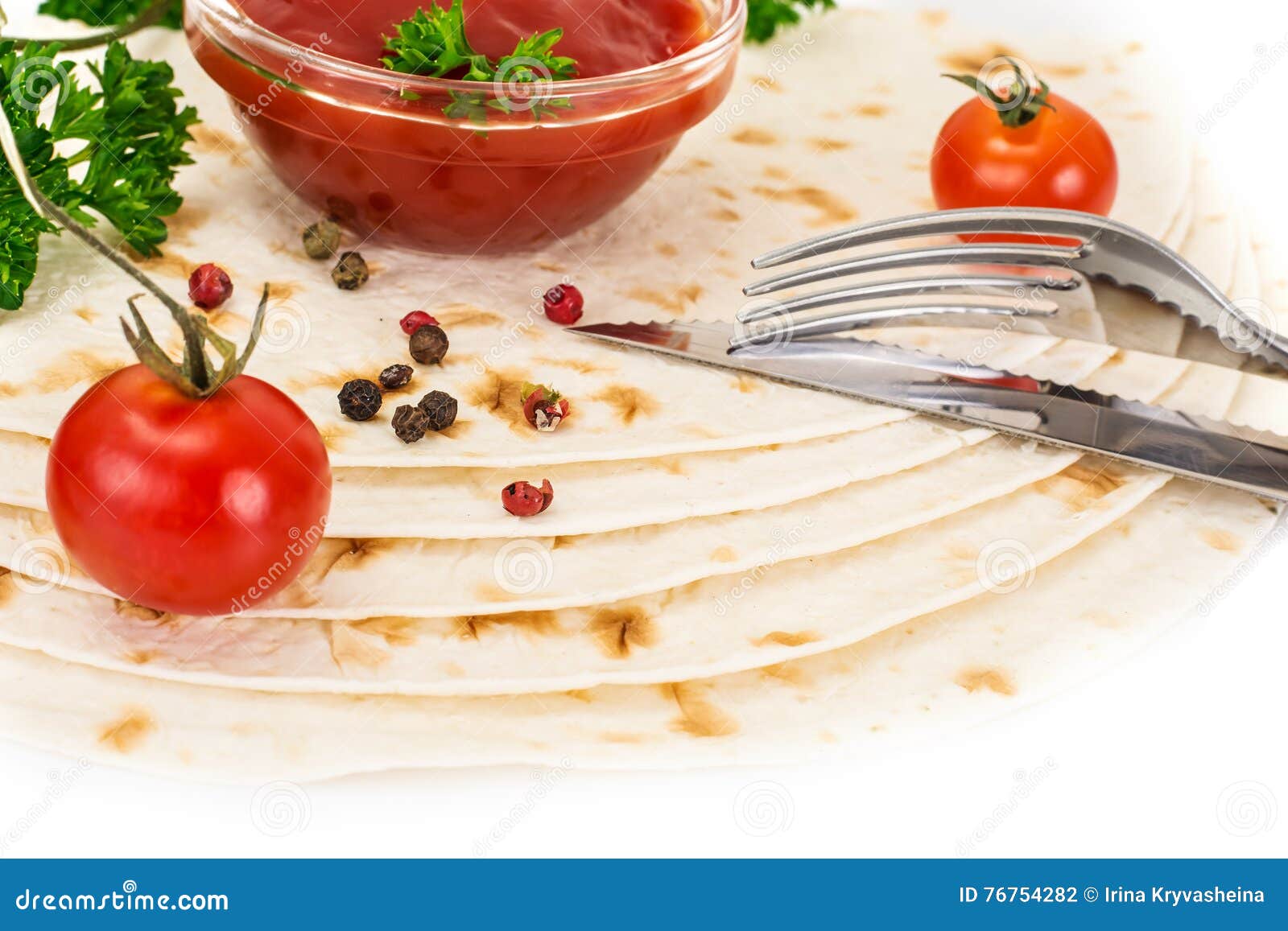 Armenian Lavash with Tomato Adzhika Stock Photo - Image of lettuce ...