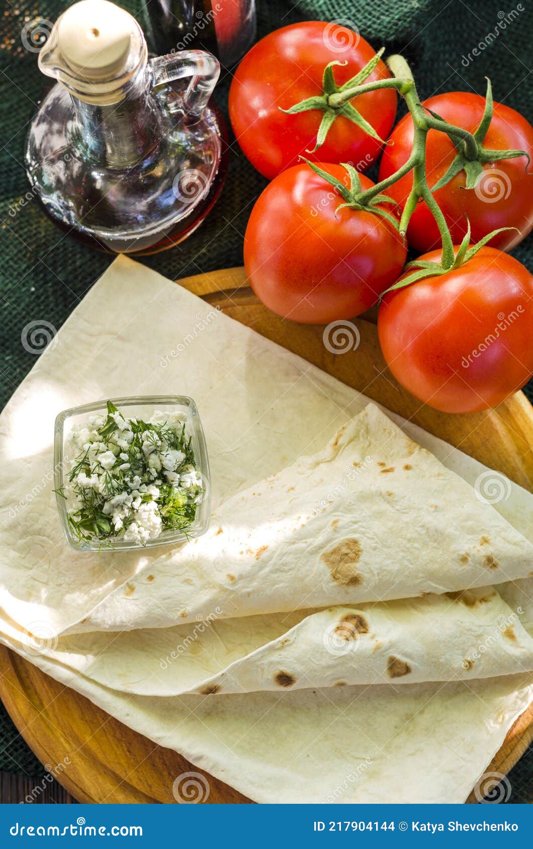 Armenian Thin Lavash and Cottage Cheese with Herbs Stock Photo - Image ...