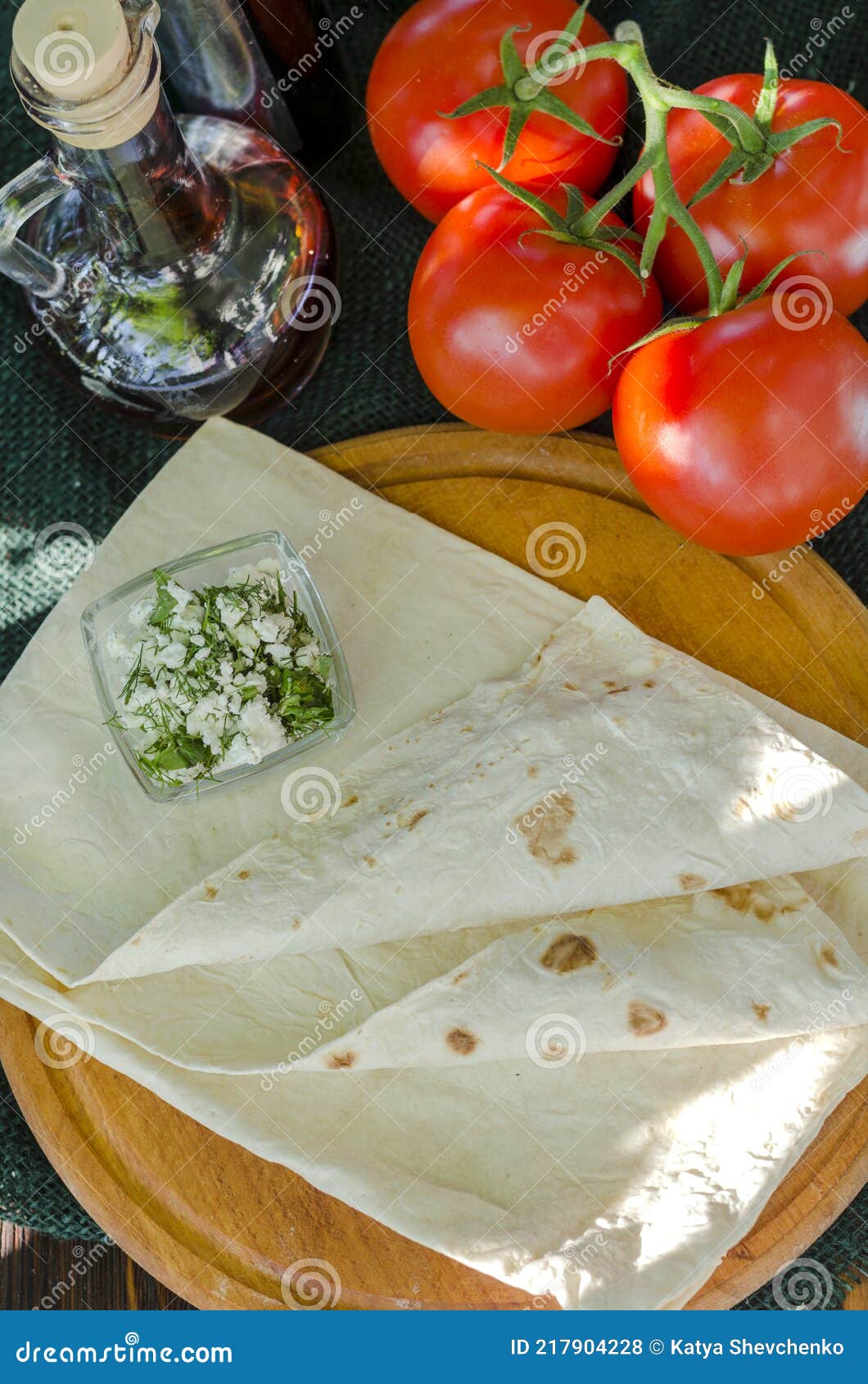 Armenian Thin Lavash and Cottage Cheese with Herbs Stock Photo - Image ...
