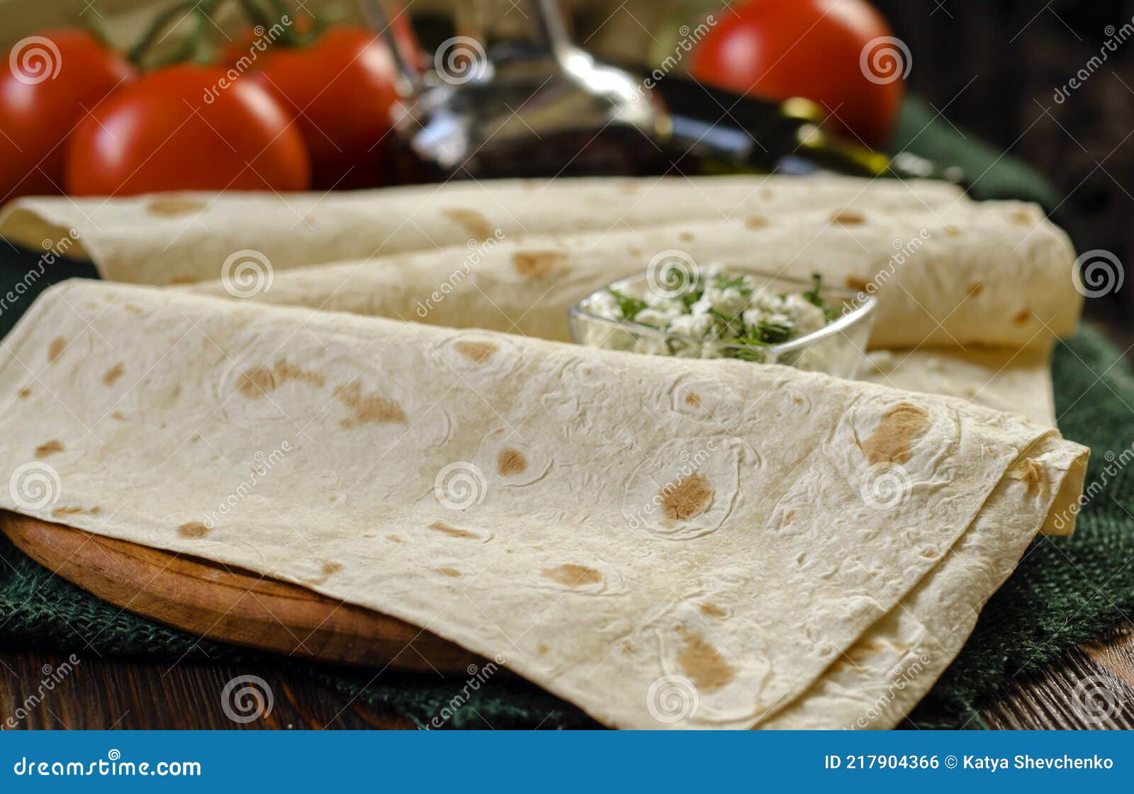 Armenian Thin Lavash and Cottage Cheese with Herbs Stock Photo - Image ...
