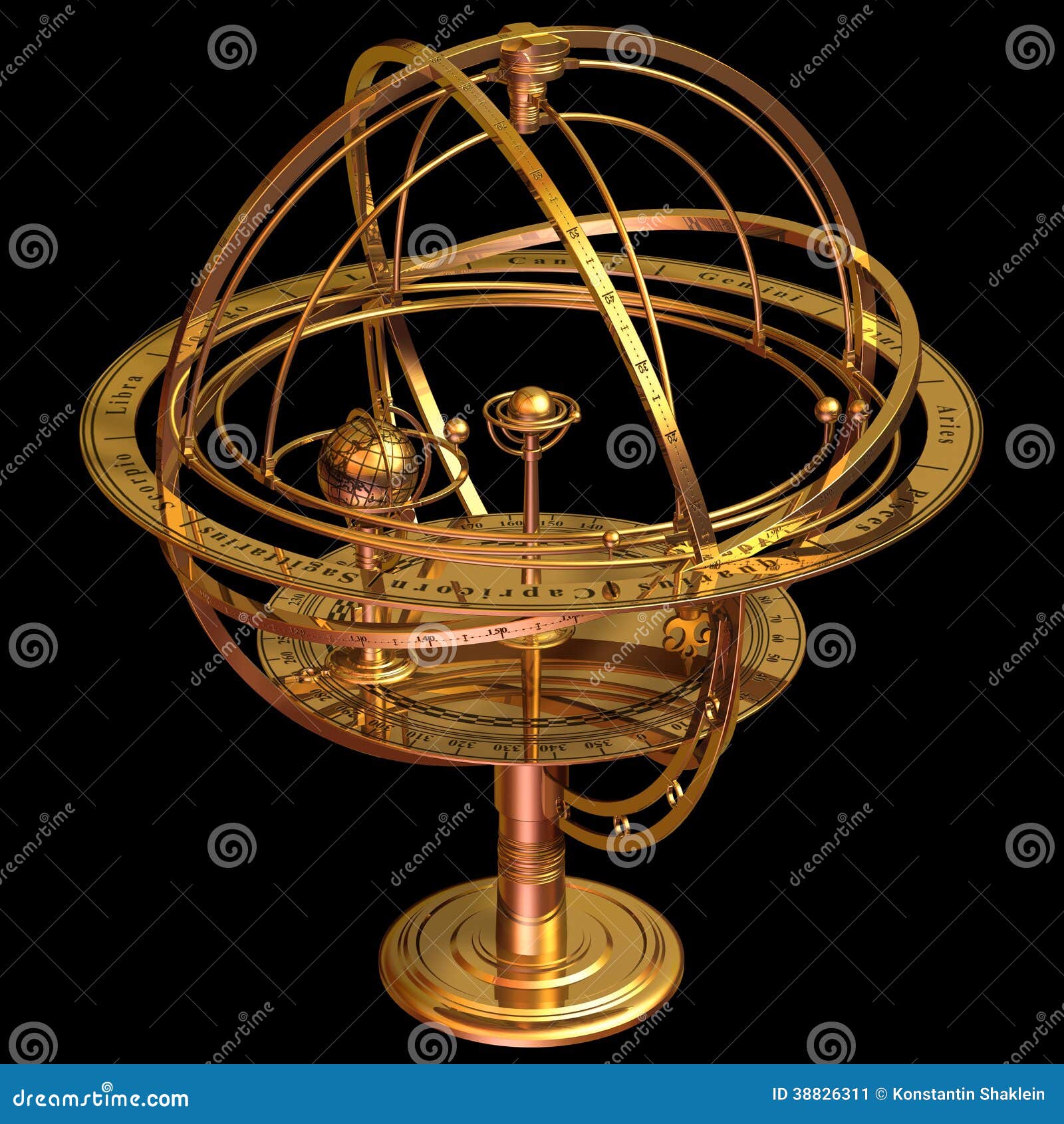 Armillary Sphere With Zodiac Symbols Over Green Background. Royalty ...