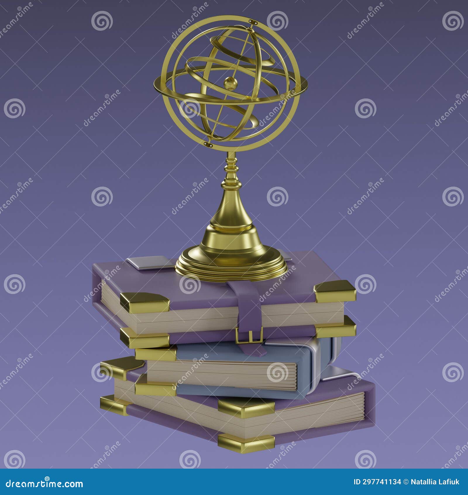 Armillary Sphere with Books Icons Isolated 3d Render Illustration Stock ...