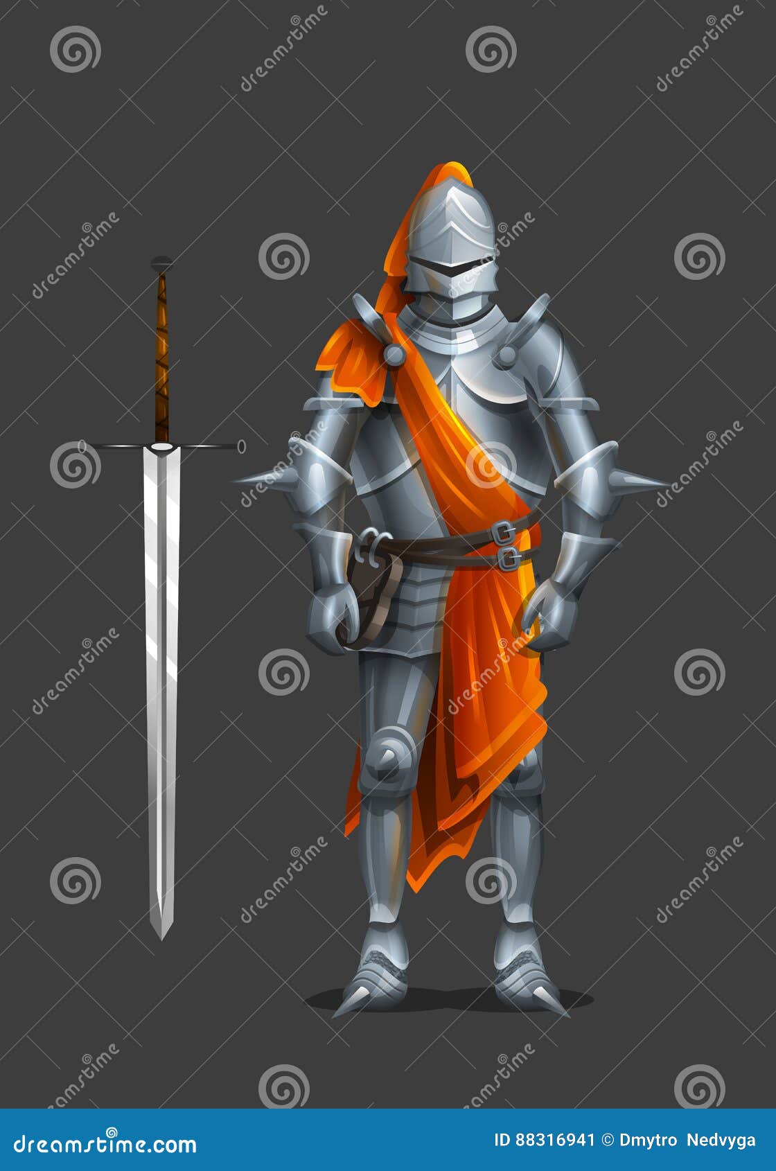 Armor Ancient Knight with a Sword and Orange Cloth. Stock Vector ...
