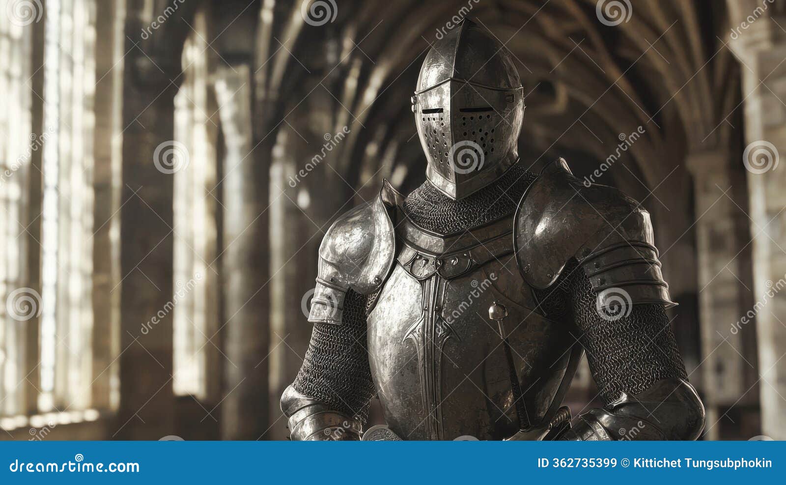 A Formidable Knight In Ornate Armor Stands Vigilant. Royalty-Free Stock ...