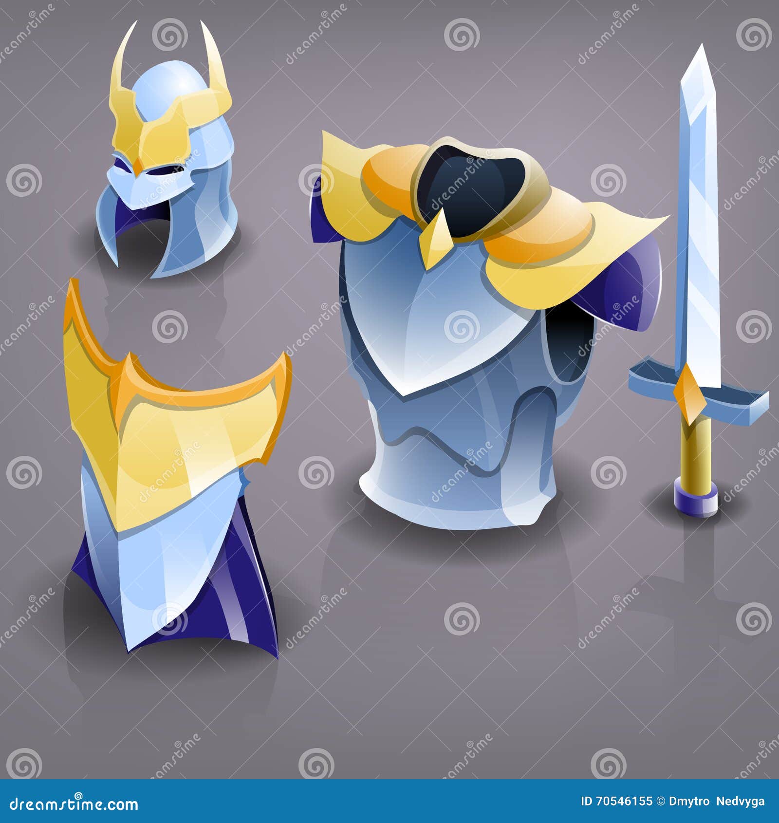 Cartoon Set Of Armor Elements Shield And Helmet Royalty-Free ...