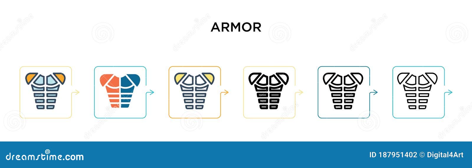 Armor Vector Icon in 6 Different Modern Styles. Black, Two Colored ...