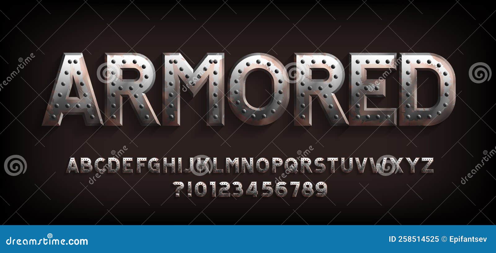 Armored Alphabet Font. Rusty Metal Letters and Numbers Stock Vector ...