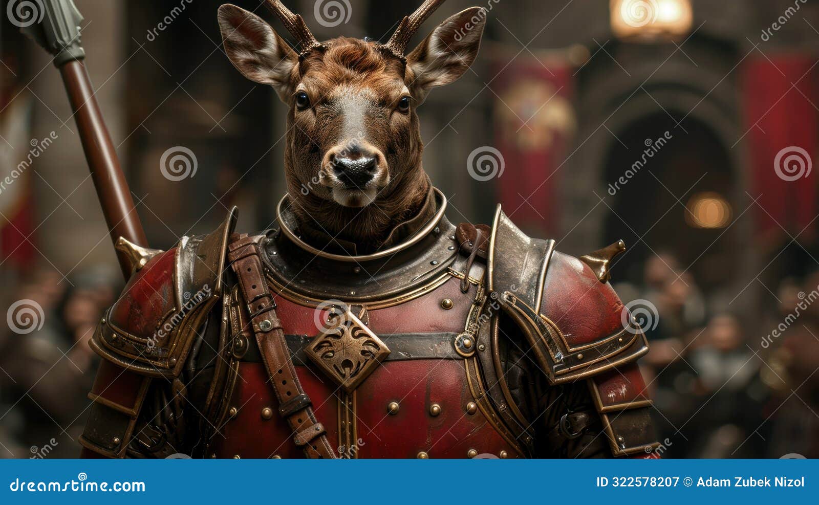 Armored Deer Warrior in Fantasy Setting Stock Illustration ...