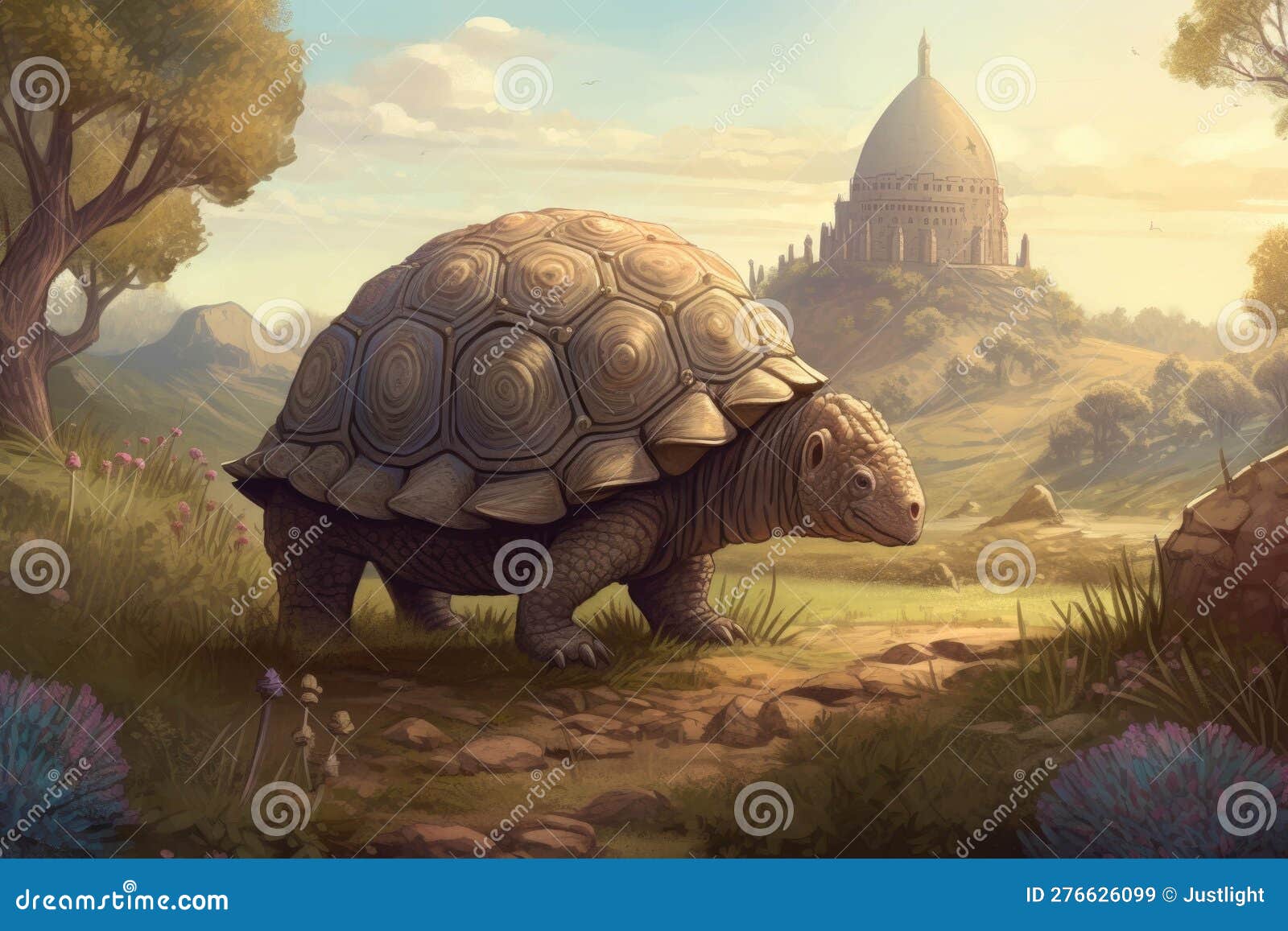 An Armored Glyptodon Marching through a Scenic Landscape. Stock ...