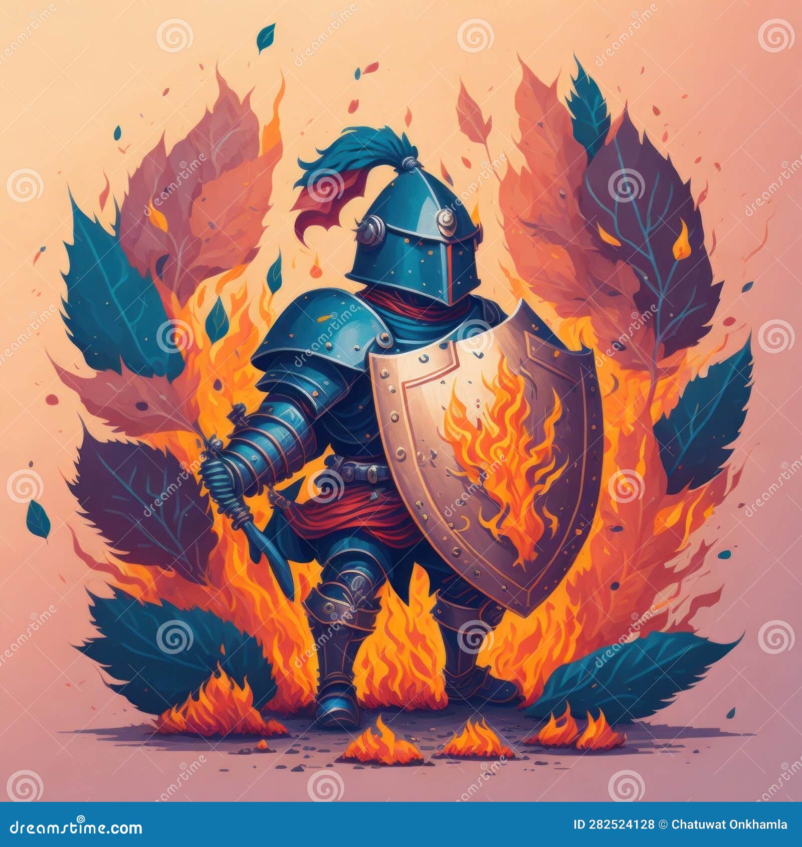 Armored Knight Against a Backdrop of Exploding Fire.generative AI Stock ...