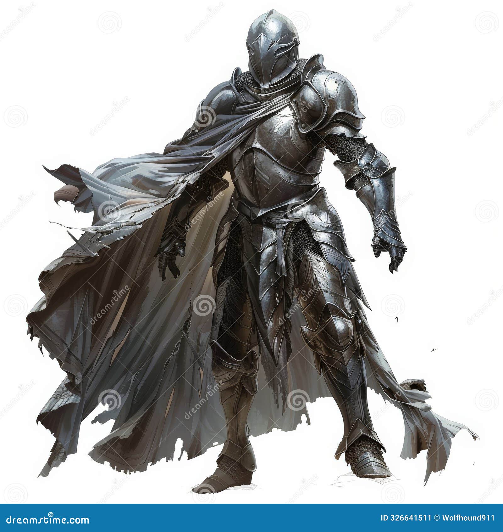An Armored Knight in a Dramatic Pose, with a Flowing Cape and a Shining ...