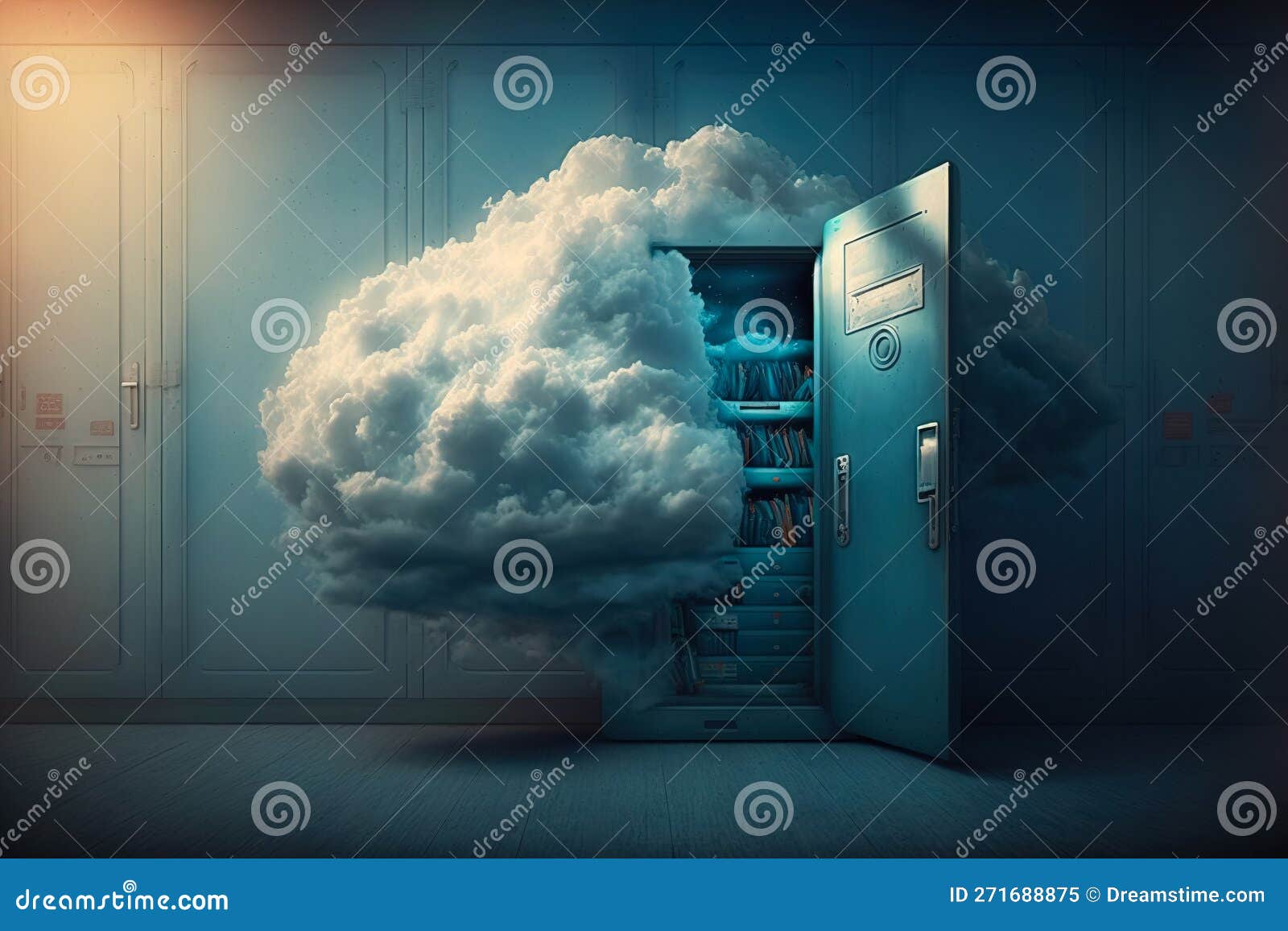 Armored Safe with User Stuff Standing in the Cloud, Cloud Storage ...