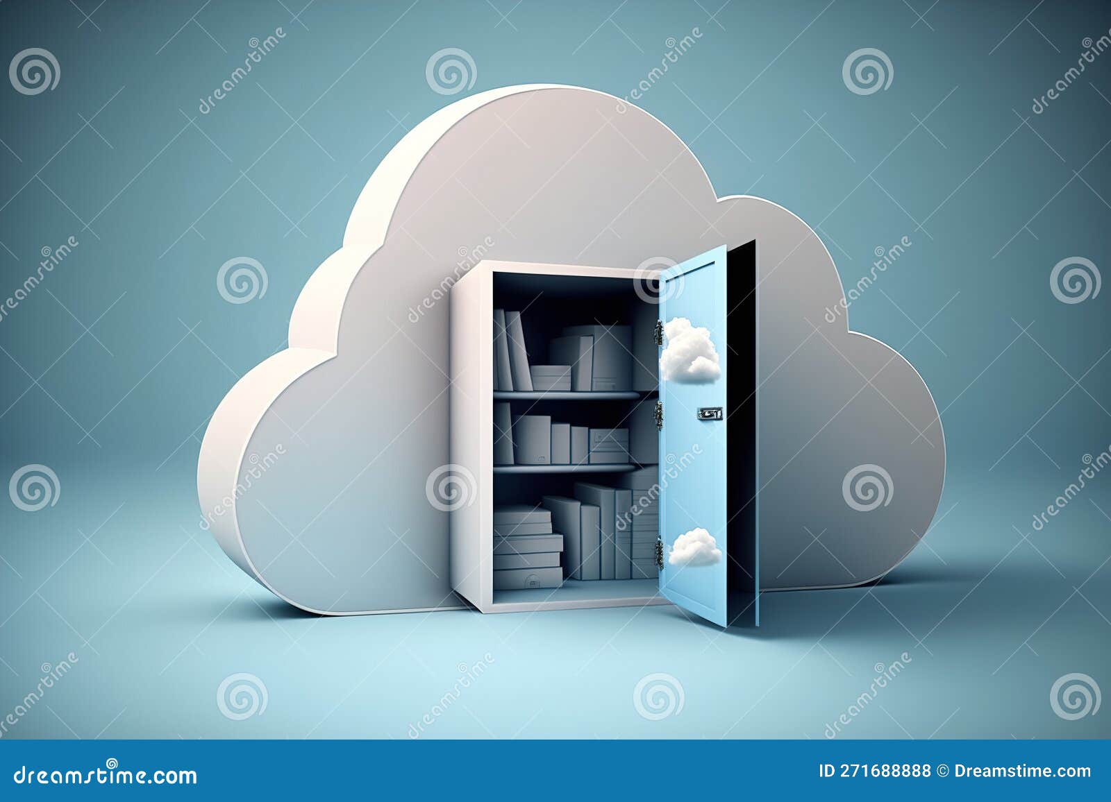 Armored Safe with User Stuff Standing in the Cloud, Cloud Storage ...
