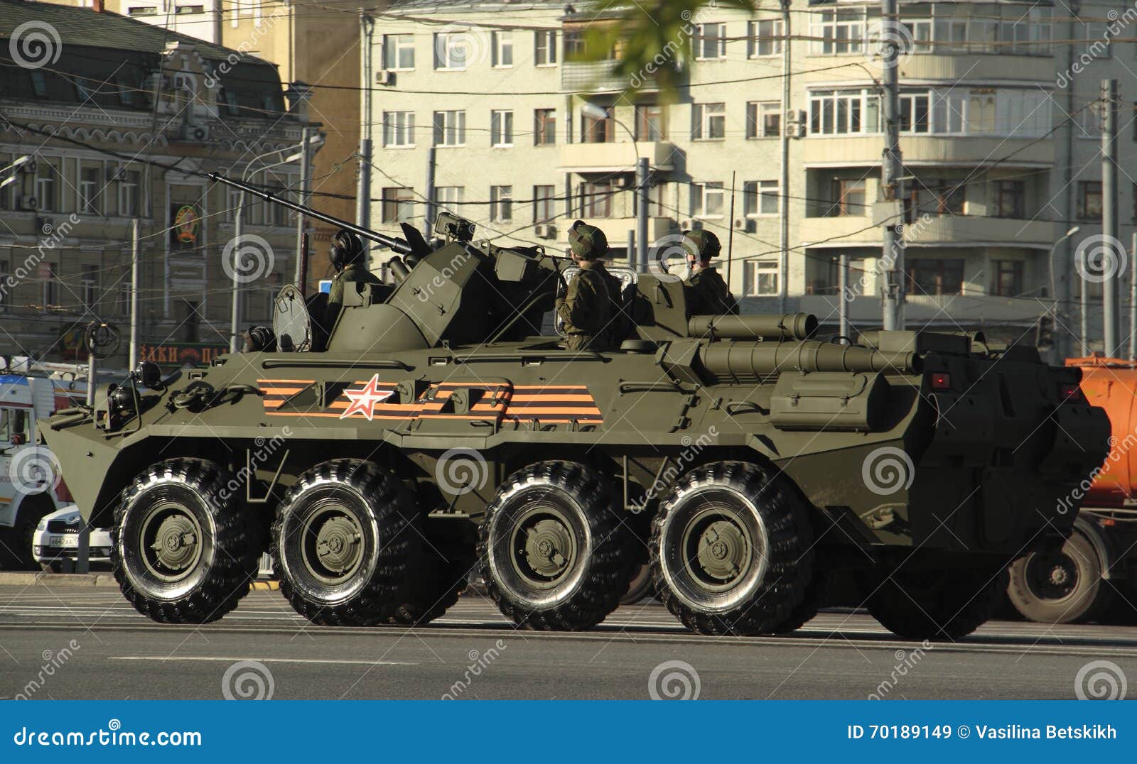 Armoured Vehicle Damaged By A Shell. A Trace From A Shell Hitting An ...