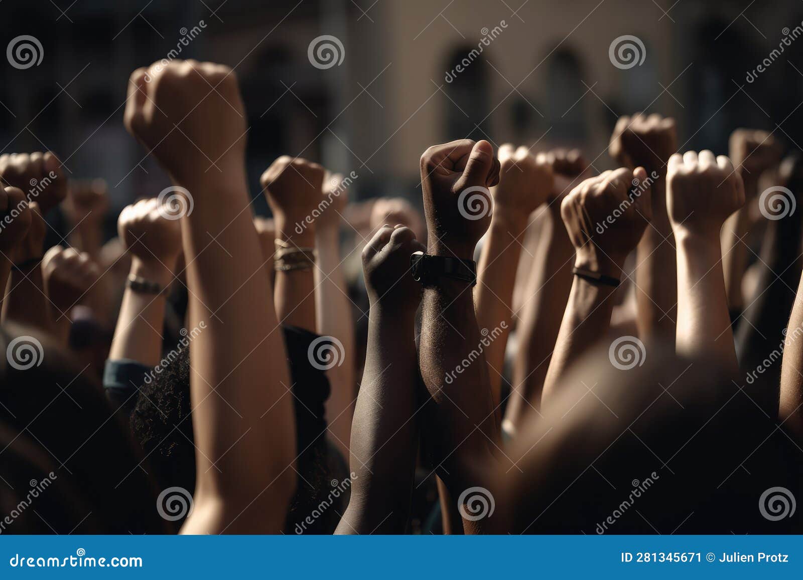 Arms Raised in Protest Group Stock Illustration - Illustration of ...