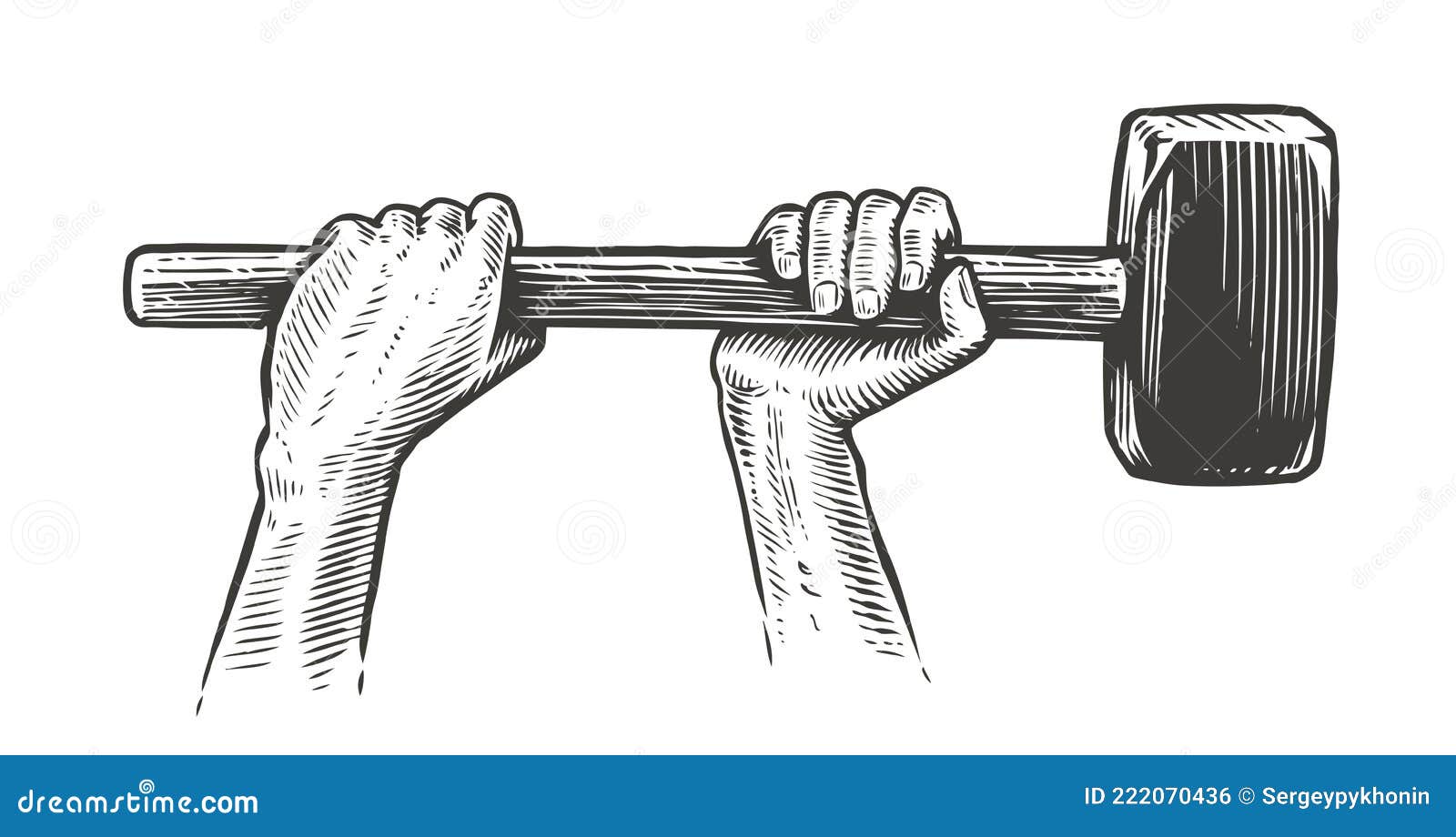 Arms Raised Up with Sledge Hammer Tool. Work Concept Vector ...