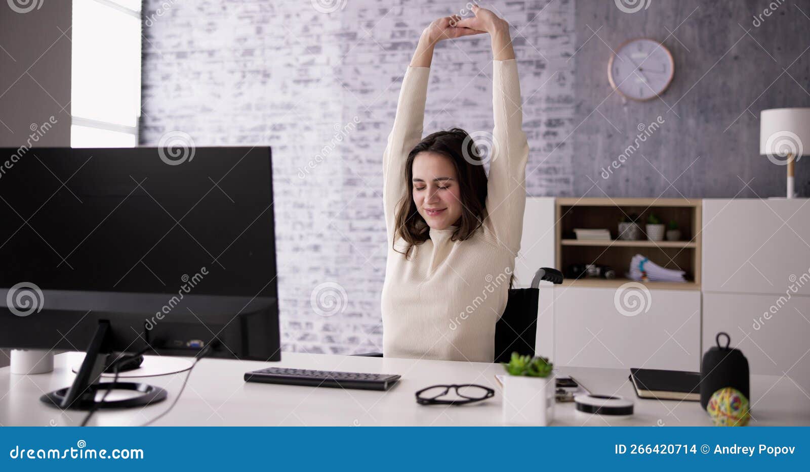Arms Stretch Exercise Sitting at Desk Stock Photo - Image of posture ...