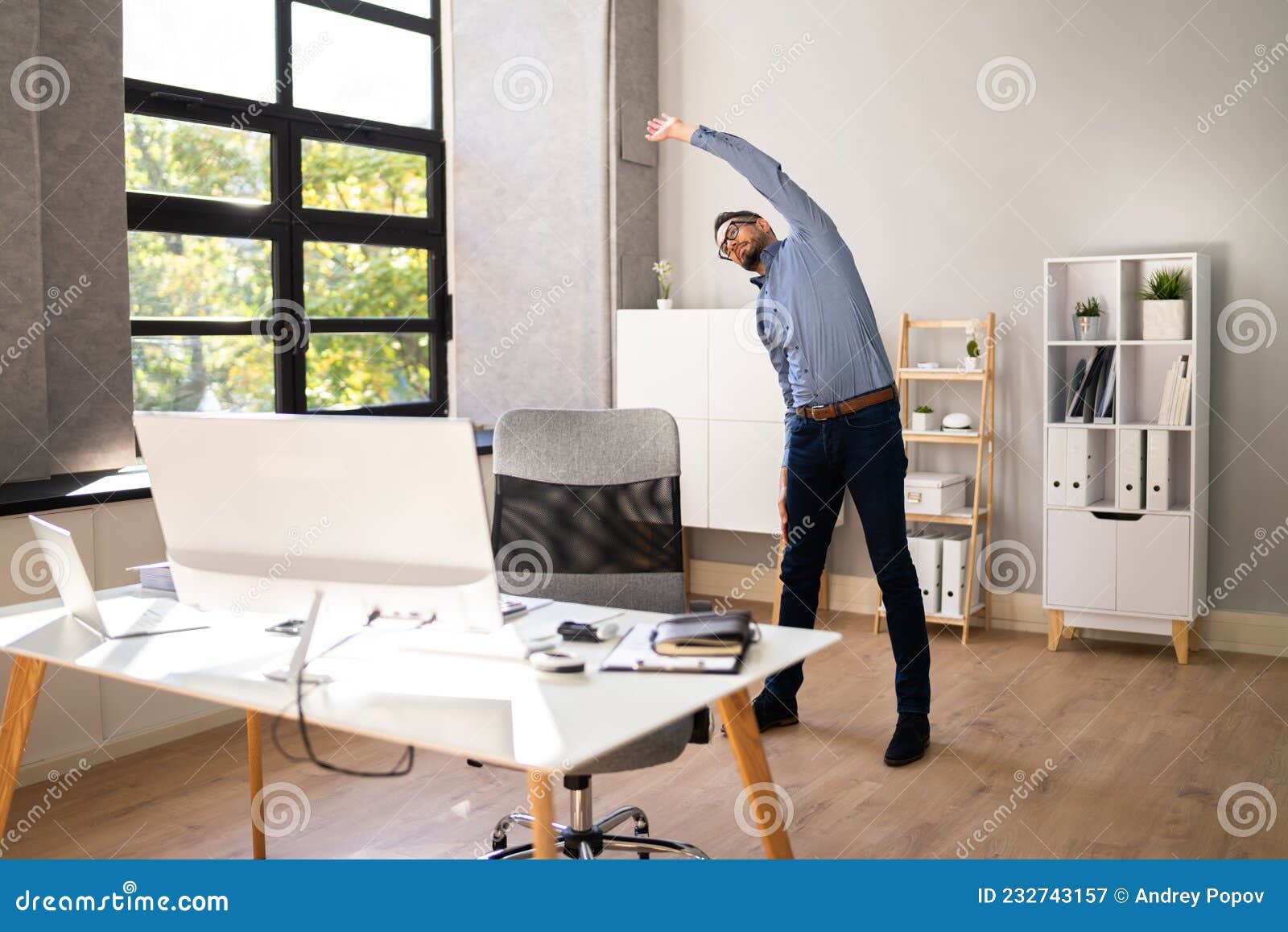 Arms Stretch Exercise Standing in Front Stock Image - Image of fitness ...