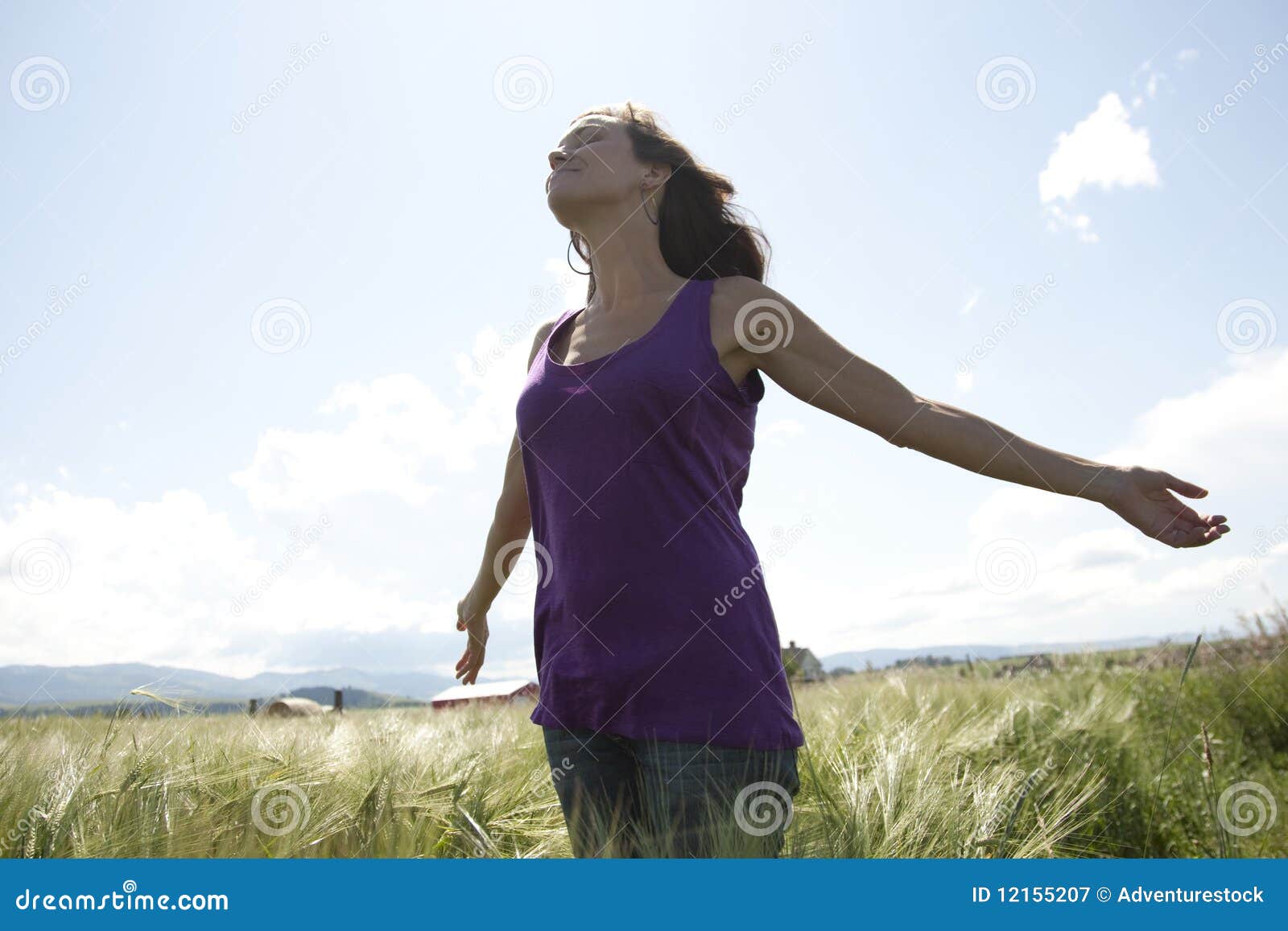 Arms wide open stock image. Image of calm, purple, woman - 12155207