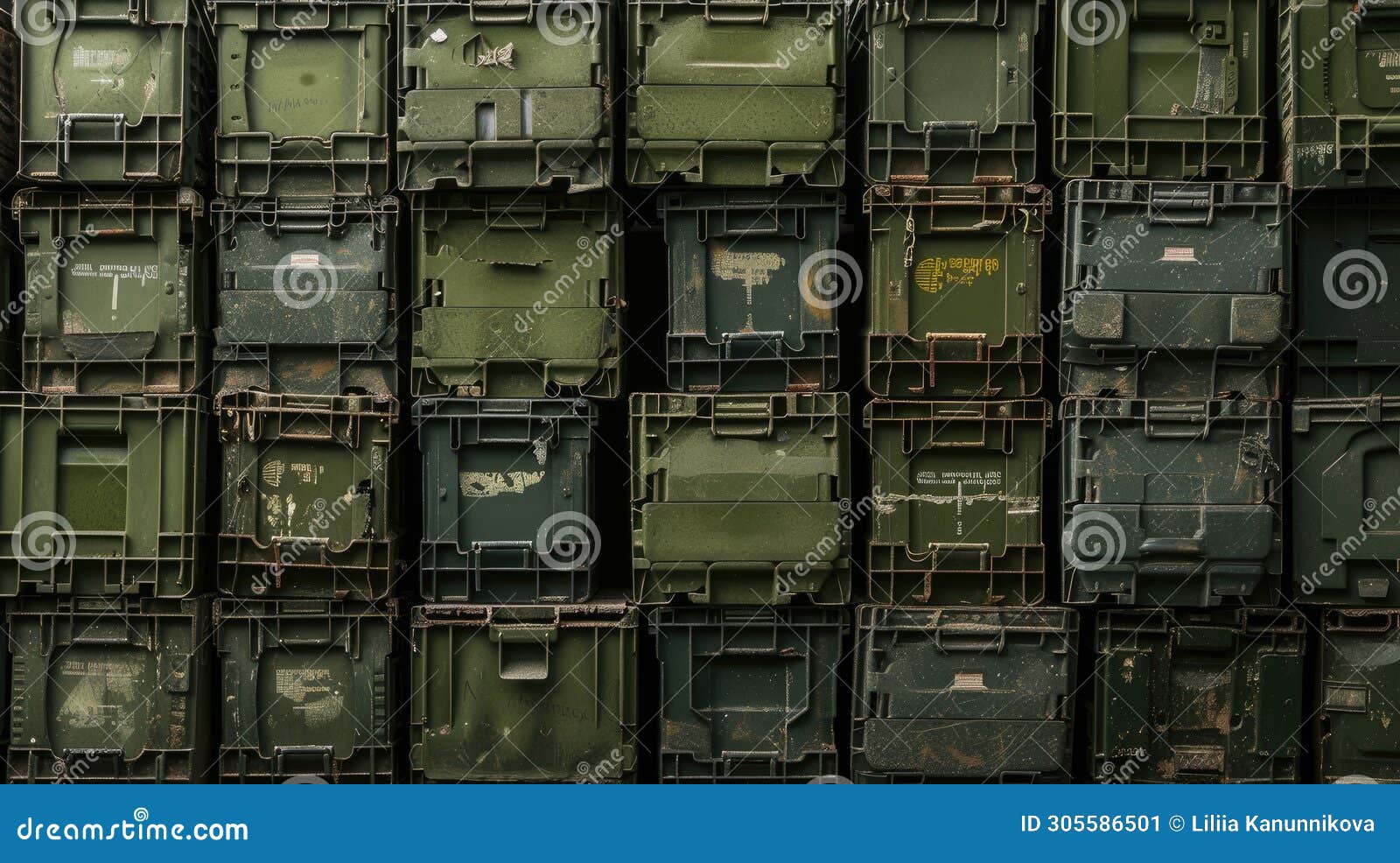 An Army Ammunition Stack Composed of Green Crates, Meticulously ...