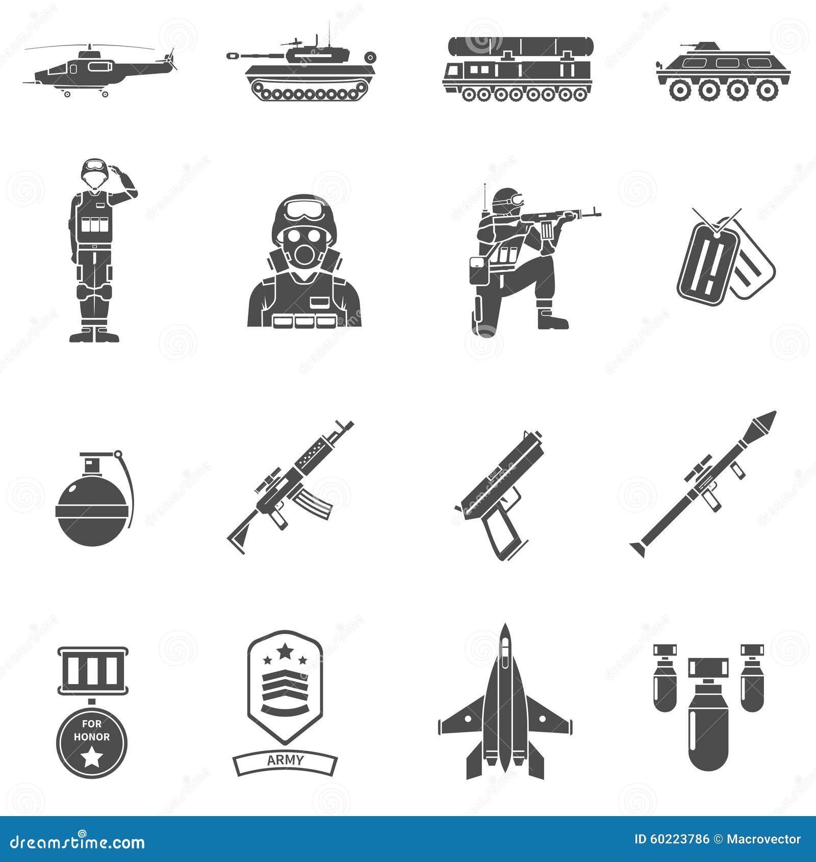Army Black White Icons Set stock vector. Illustration of grenade - 60223786