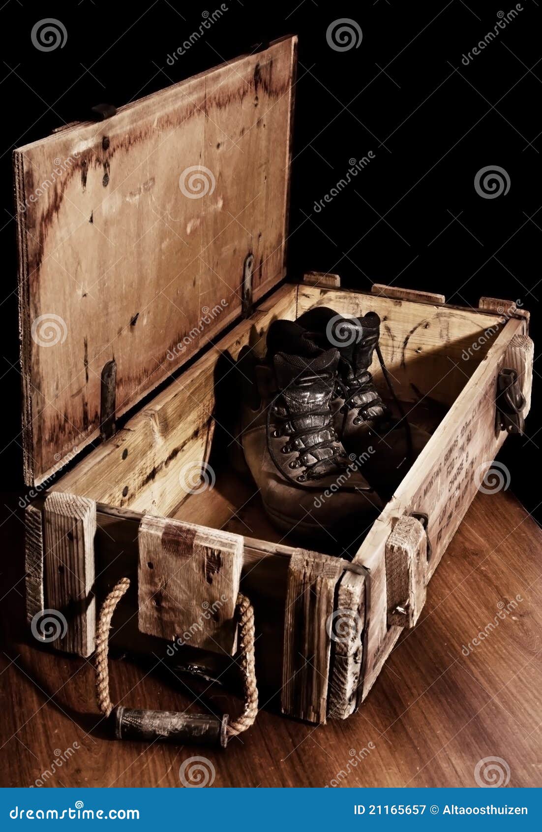 Army Boots in Old Ammunition Box Stock Image - Image of leather, pair ...