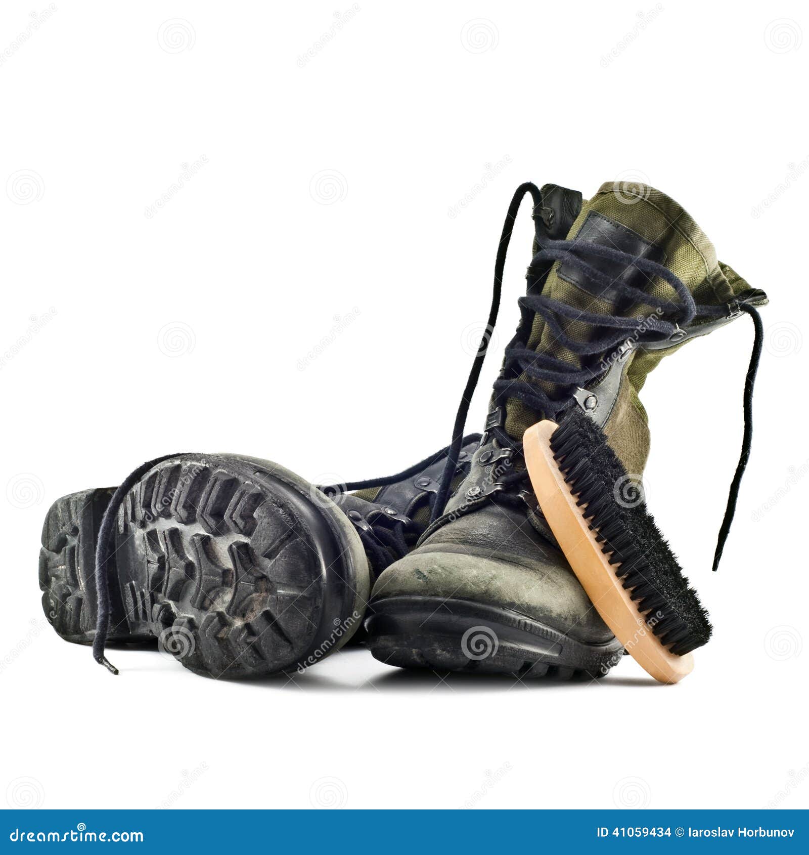 Army boots and shoe brush stock photo. Image of armed - 41059434