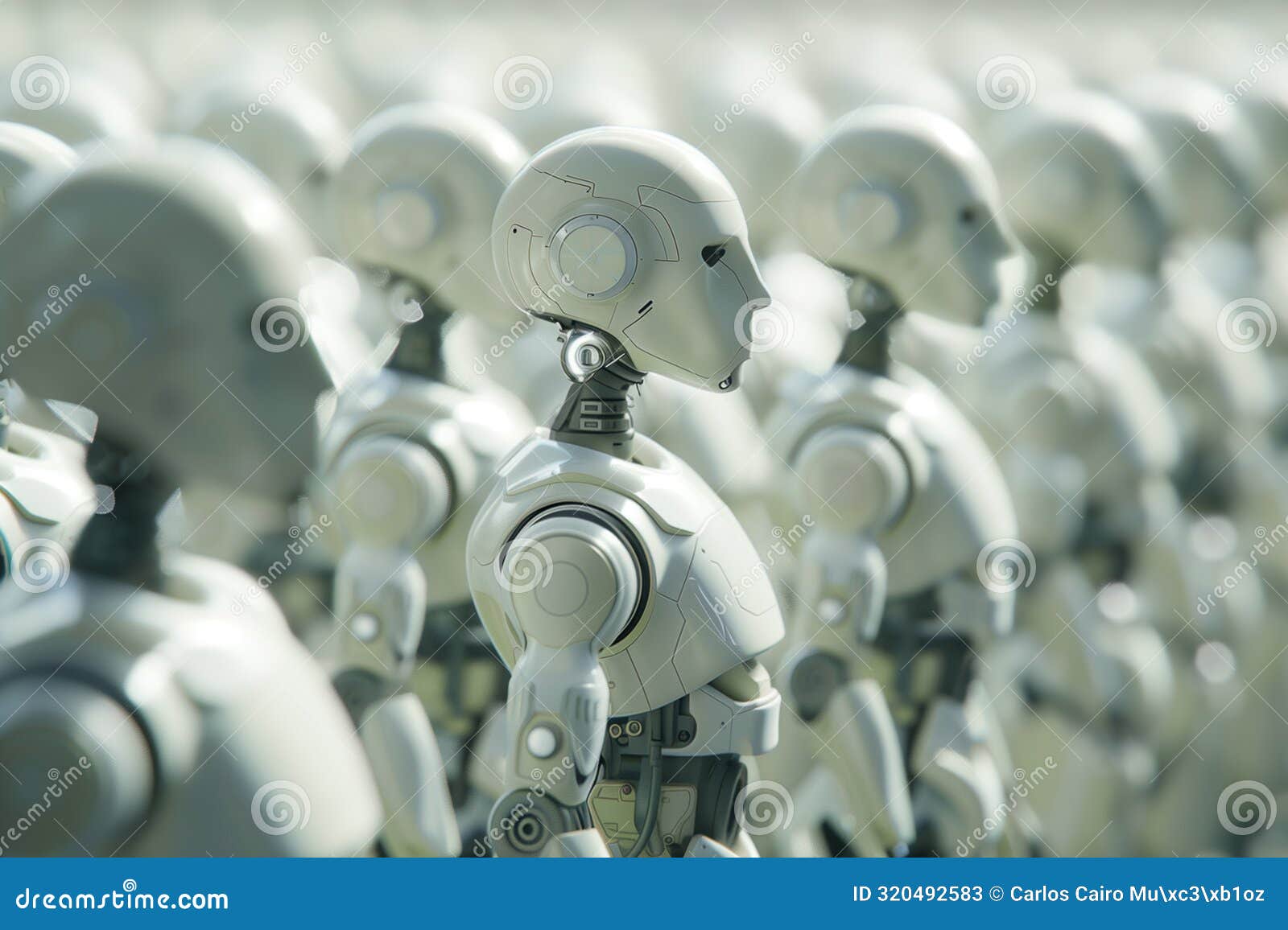 Army of Brooding, Expressionless White Robots in Formation Stock ...