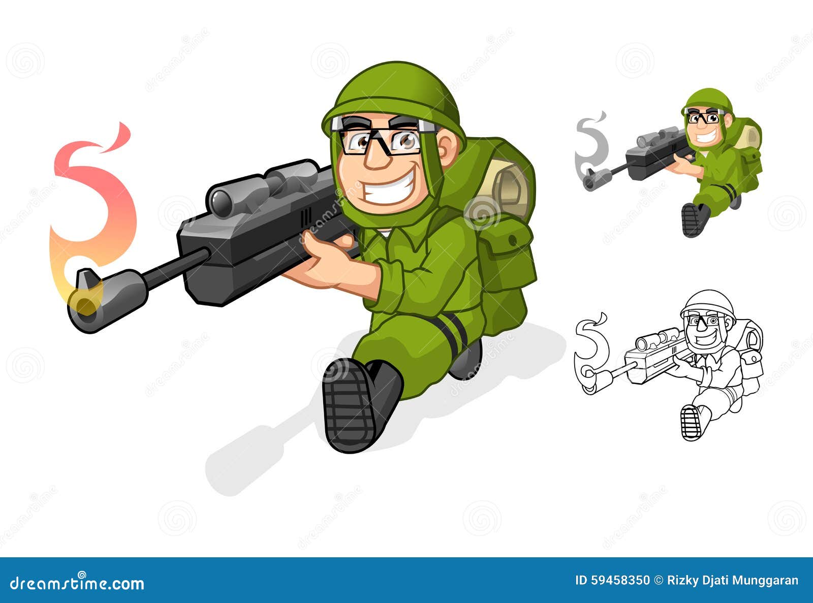 Army Cartoon Character Aiming A Rifle Gun With Shoot Pose Vector ...