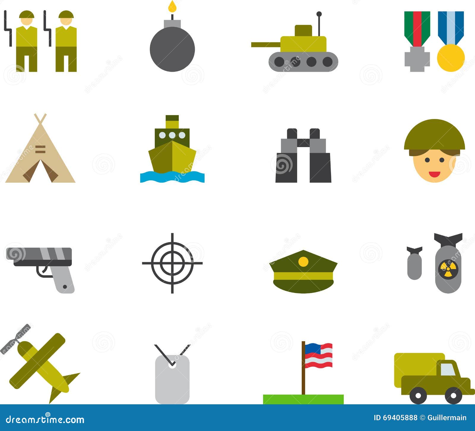 ARMY colored flat icons stock vector. Illustration of flat - 69405888