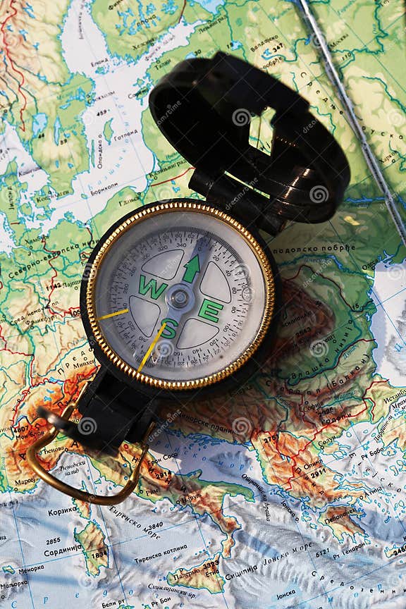 Army compass and the map stock image. Image of west, europe - 16880633