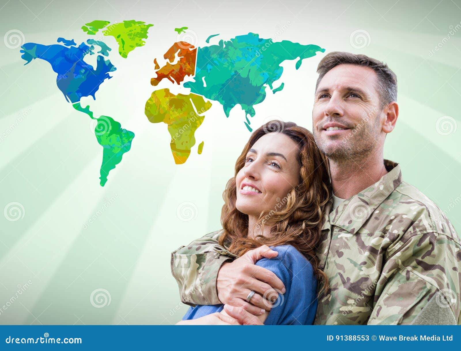 Army Couple in Front of Colorful Map Stock Illustration - Illustration ...