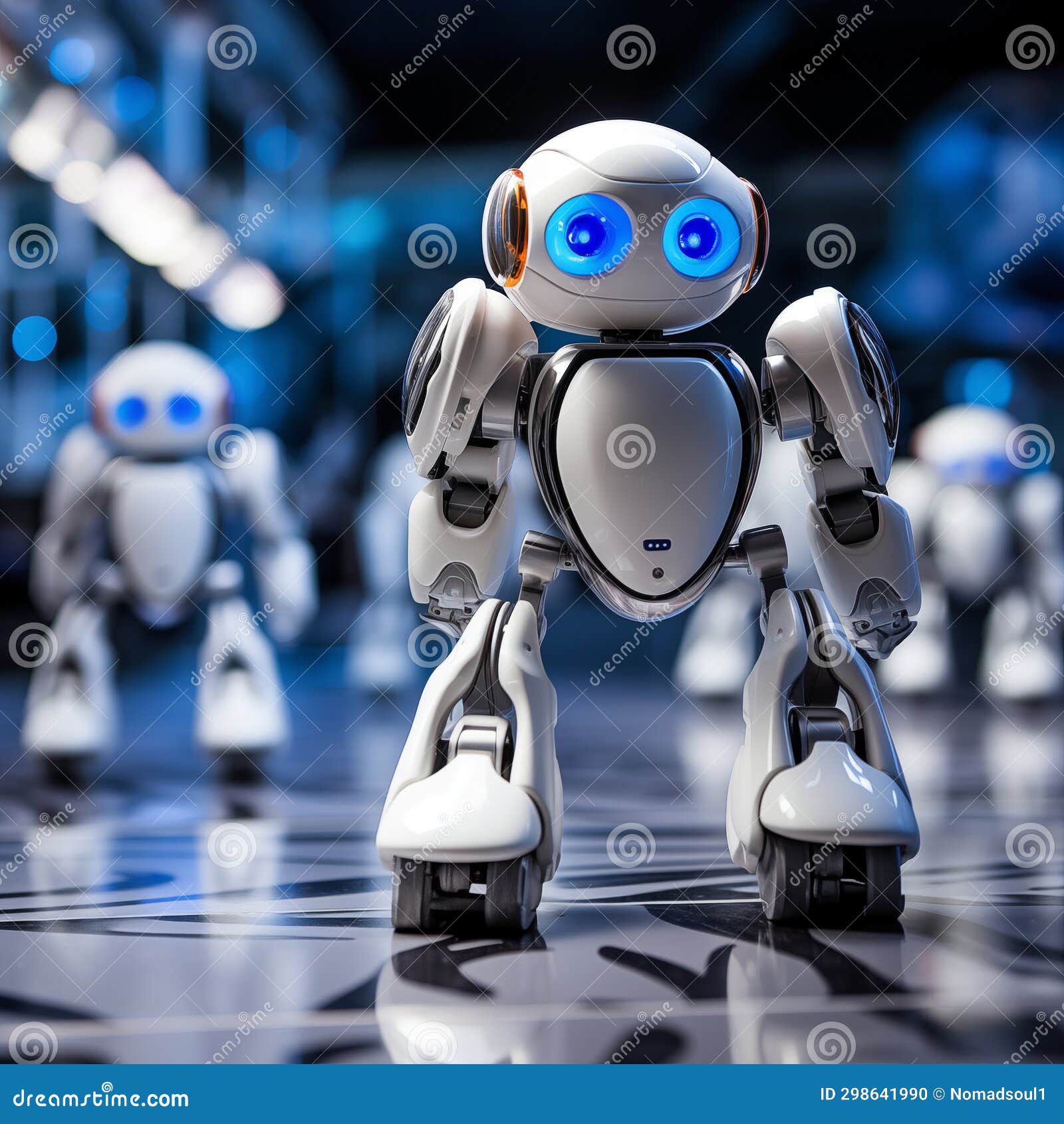 Army of Cute Mini Robot with Blue Glowing Eyes. Generative AI Stock ...