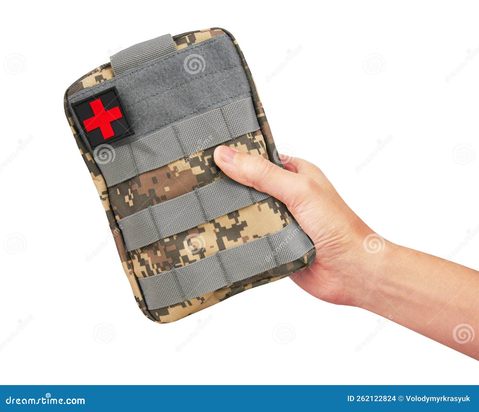 Army First Aid Kit in hand stock photo. Image of danger - 262122824